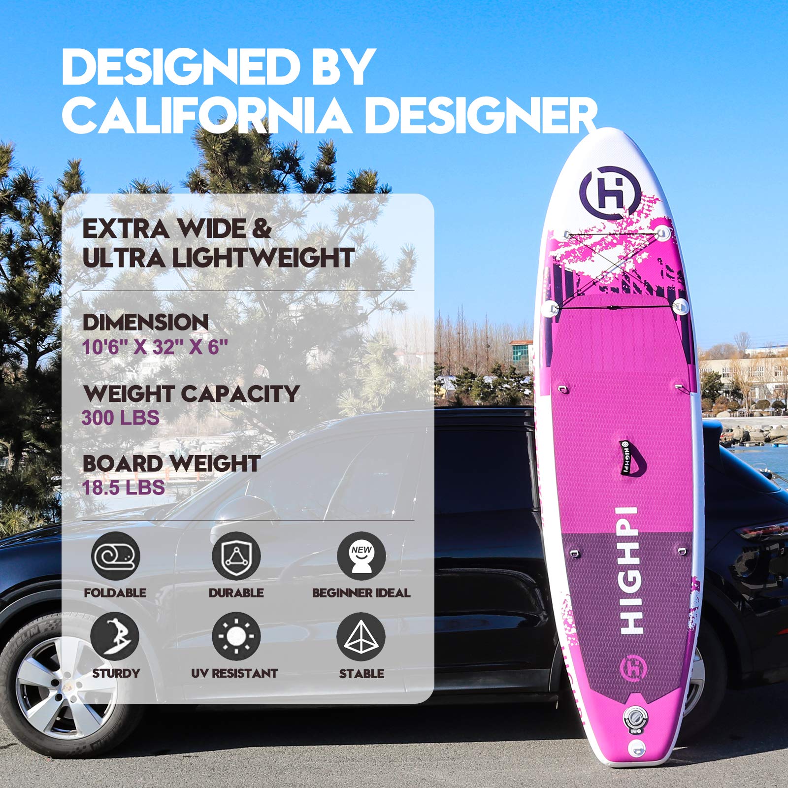 Highpi Inflatable Stand Up Paddle Boards, 10'6''x32''x6'' SUP with Accessories Backpack Anti-Slip Deck, Leash, Paddle and Hand Pump, Inflatable Paddle Board Standing Boat for Youth & Adult