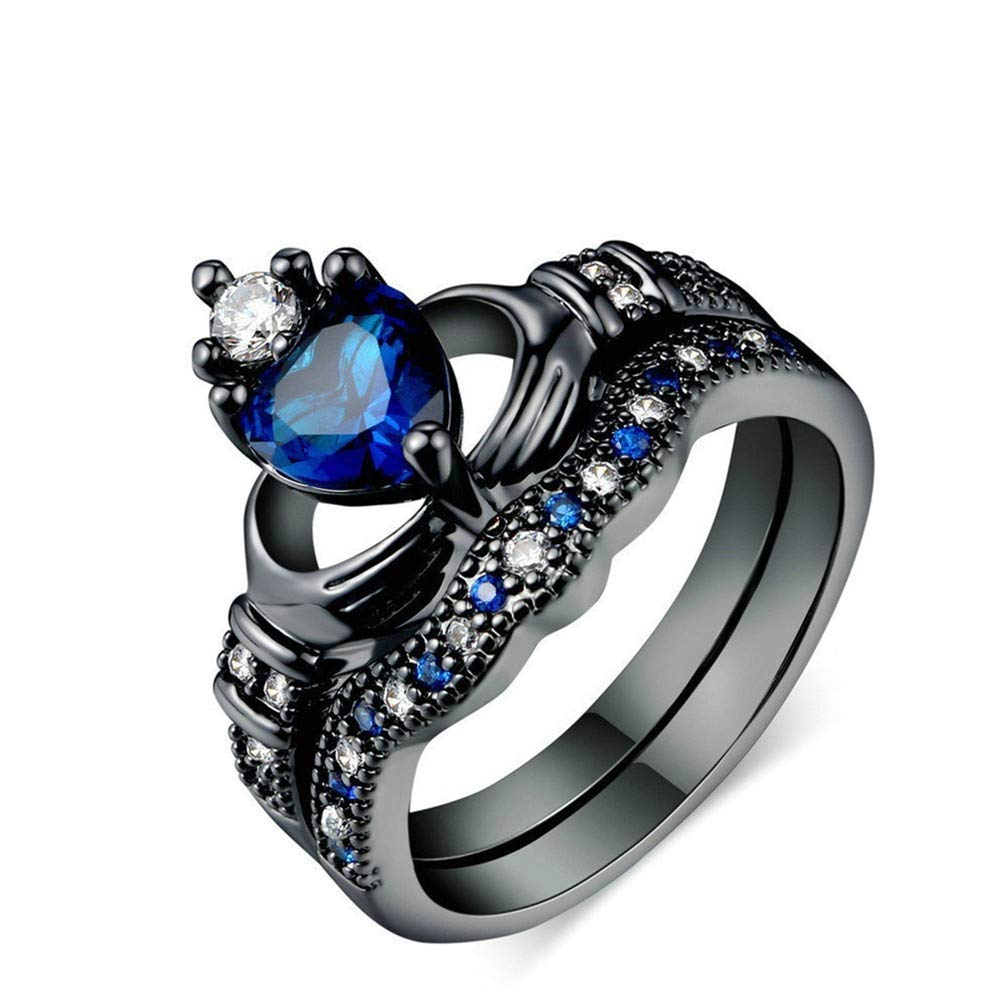 Heart Cut Black Bridal Crown Irish Claddagh Ring 8 Not a defect Medium