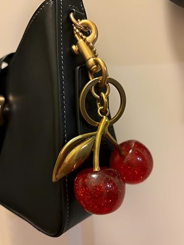 Lmuwecno Luxurious 18K Gold Plated Cherry Bag Charm, Cherry Keychain Accessory Purse Charm(Red)