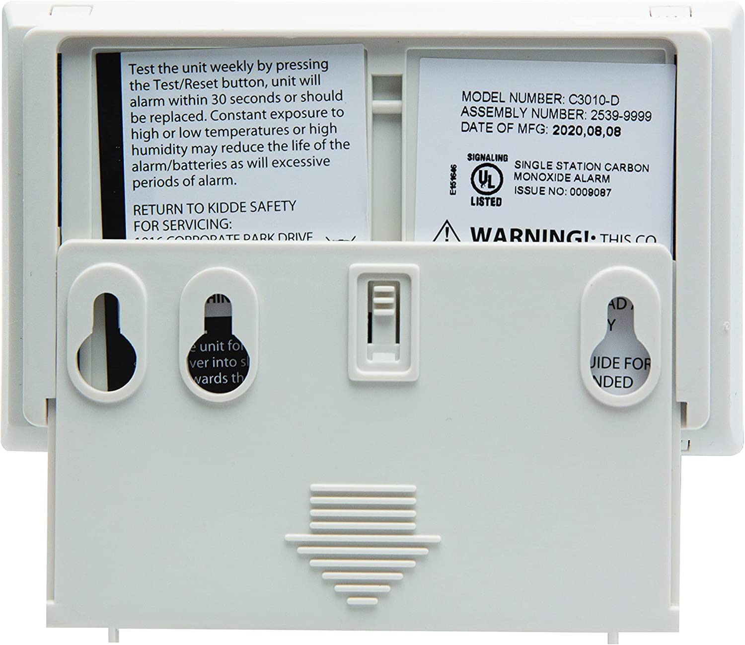 Kidde Carbon Monoxide Detector with 10-Year Battery, Digital Display, 3 LEDs, Replacement Indicator, Peak Level Memory