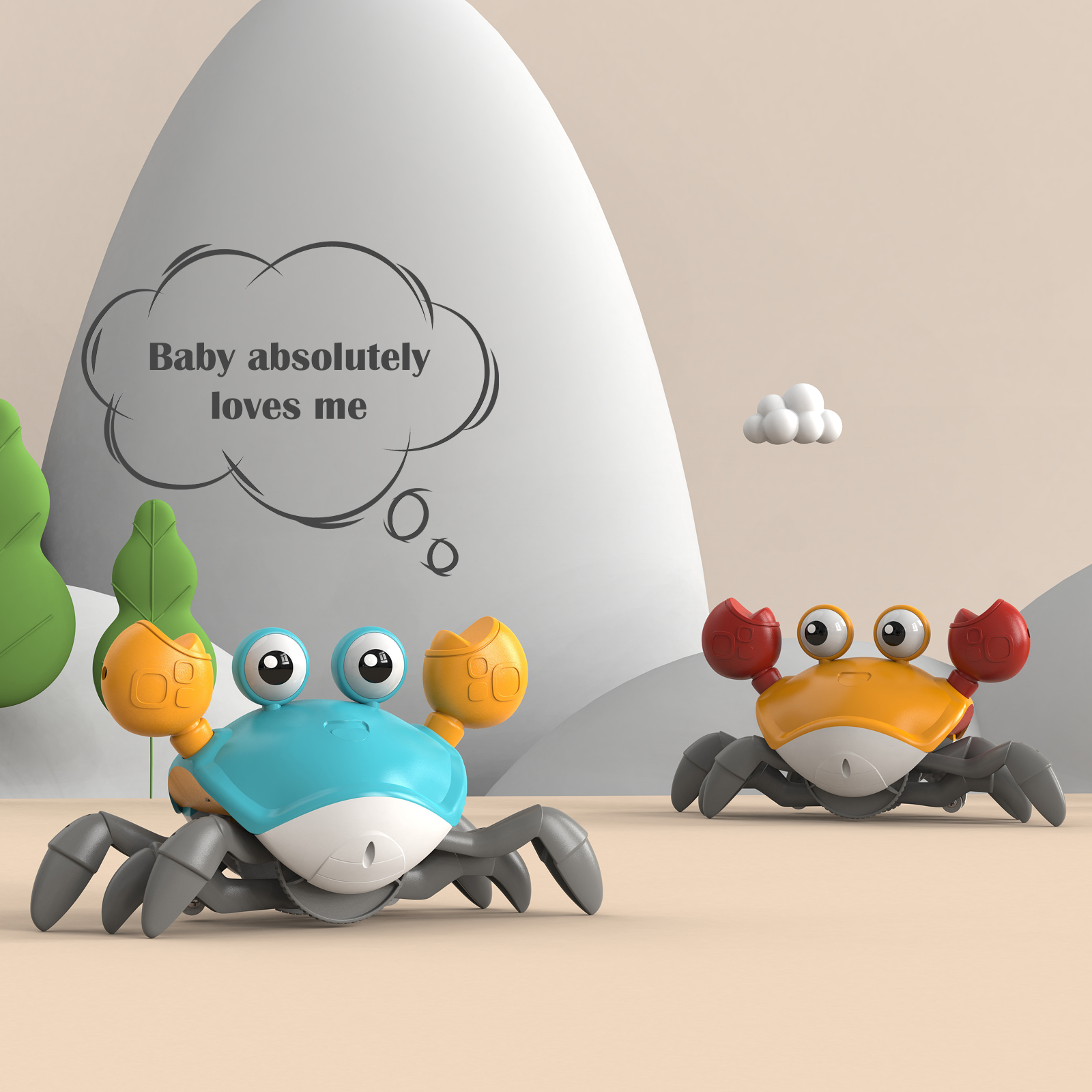 HIMEN Musical Crawling Crab Baby Toy, Rechargeable Walking Crab Toy with LED Light, Automatically Avoid Obstacle, Fun Interactive Development Baby Toys 6 to 12, Gifts for Kids Babies Toddlers
