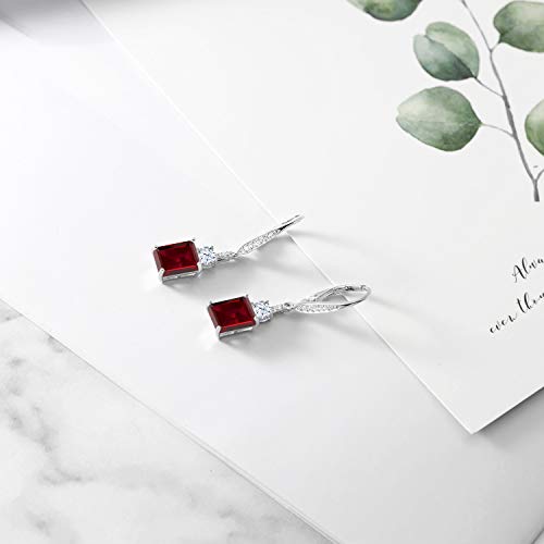 Gem Stone King 925 Sterling Silver Red Garnet Dangle Earrings For Women (5.22 Cttw, Gemstone January Birthstone, Octagon 9X7MM)