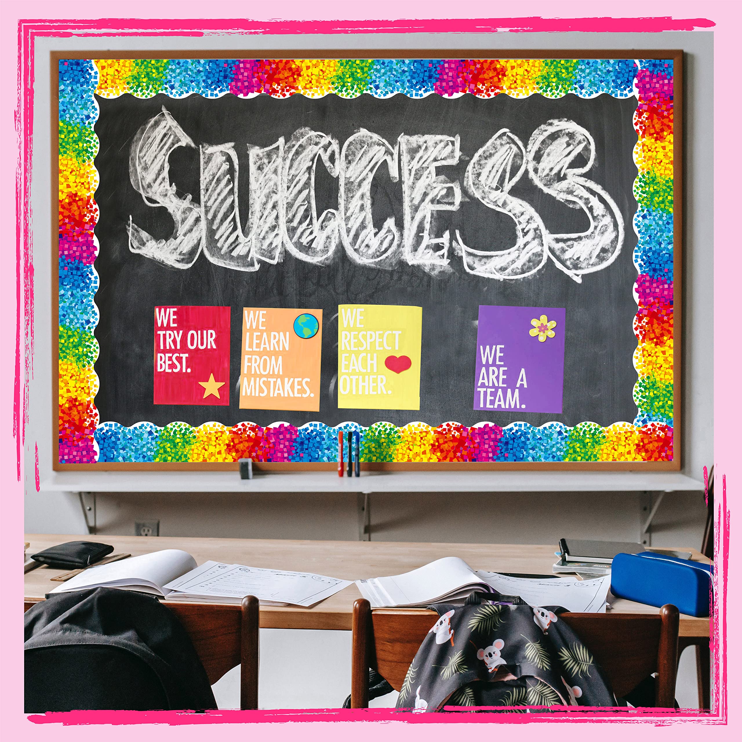 ERKE 60 Feet Bulletin Board Borders, Confetti Scalloped Rolled Border Trim for School, Classroom & Offices