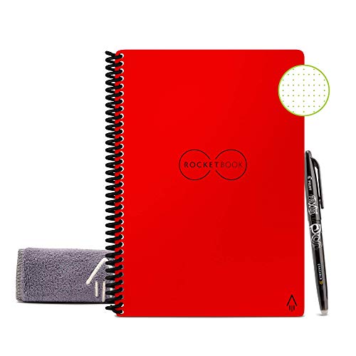 Rocketbook Smart Reusable Notebook - Dot-Grid Eco-Friendly Notebook with 1 Pilot Frixion Pen & 1 Microfiber Cloth Included, Atomic Red Cover, Letter Size (8.5" x 11") & Pen/Pencil Holder (Pen Station)