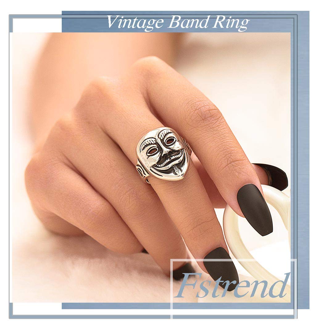Fstrend Vintage Band Ring Silver V for Vendetta Women's Statement Ring Retro Stainless Steel Adjustable Open Rings Jewelry for Women and Men