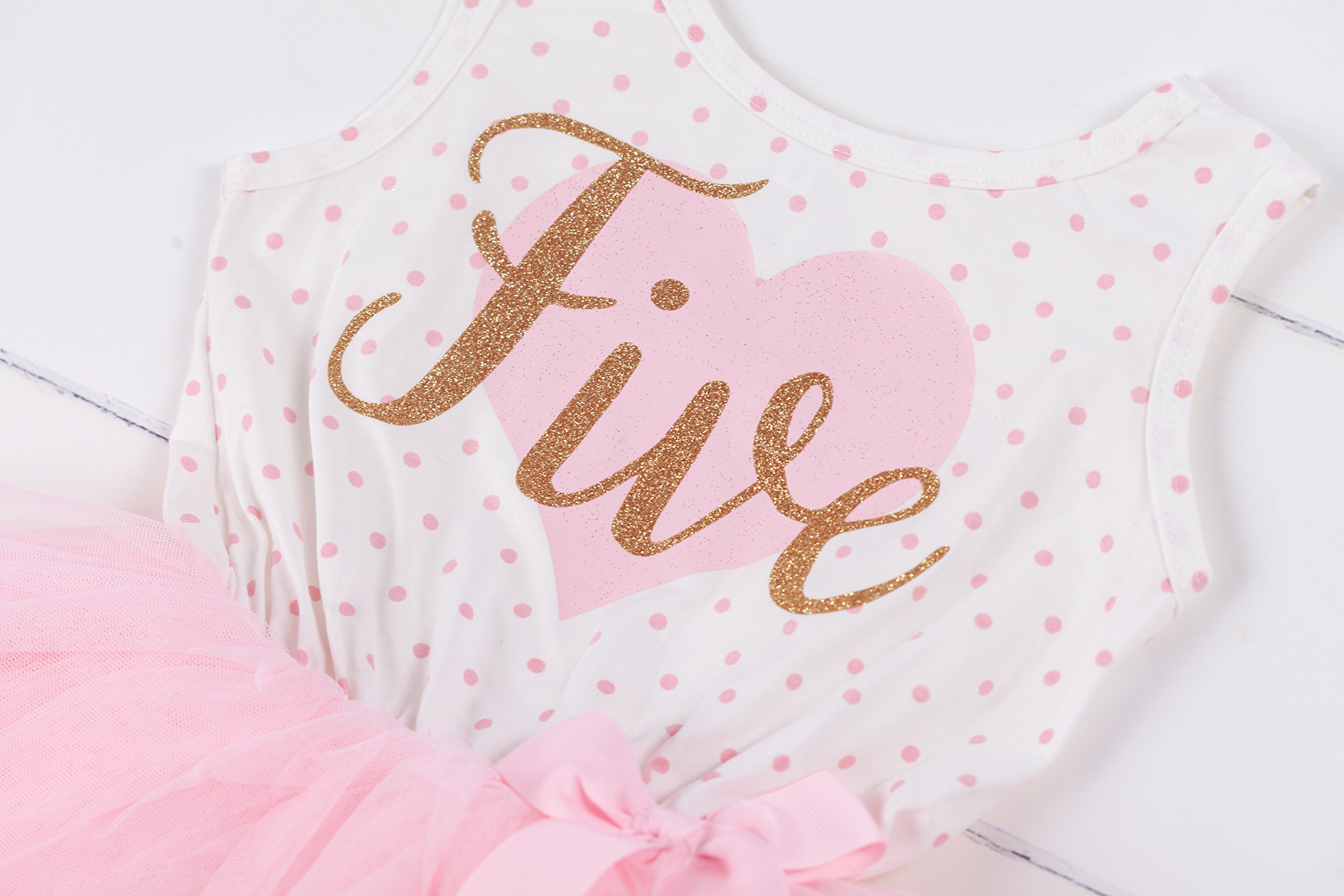 Grace & Lucille 5th Birthday Dress (Pink Polka Dot Sleeveless, Flat Heart Gold, 5T)
