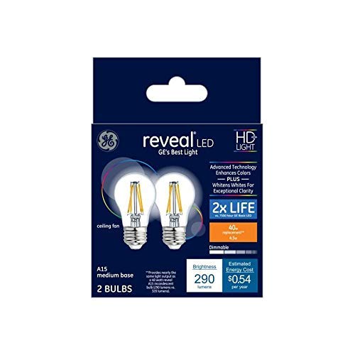 GE Reveal 40-Watt EQ A15 Color-Enhancing Dimmable LED Light Bulb (2-Pack)