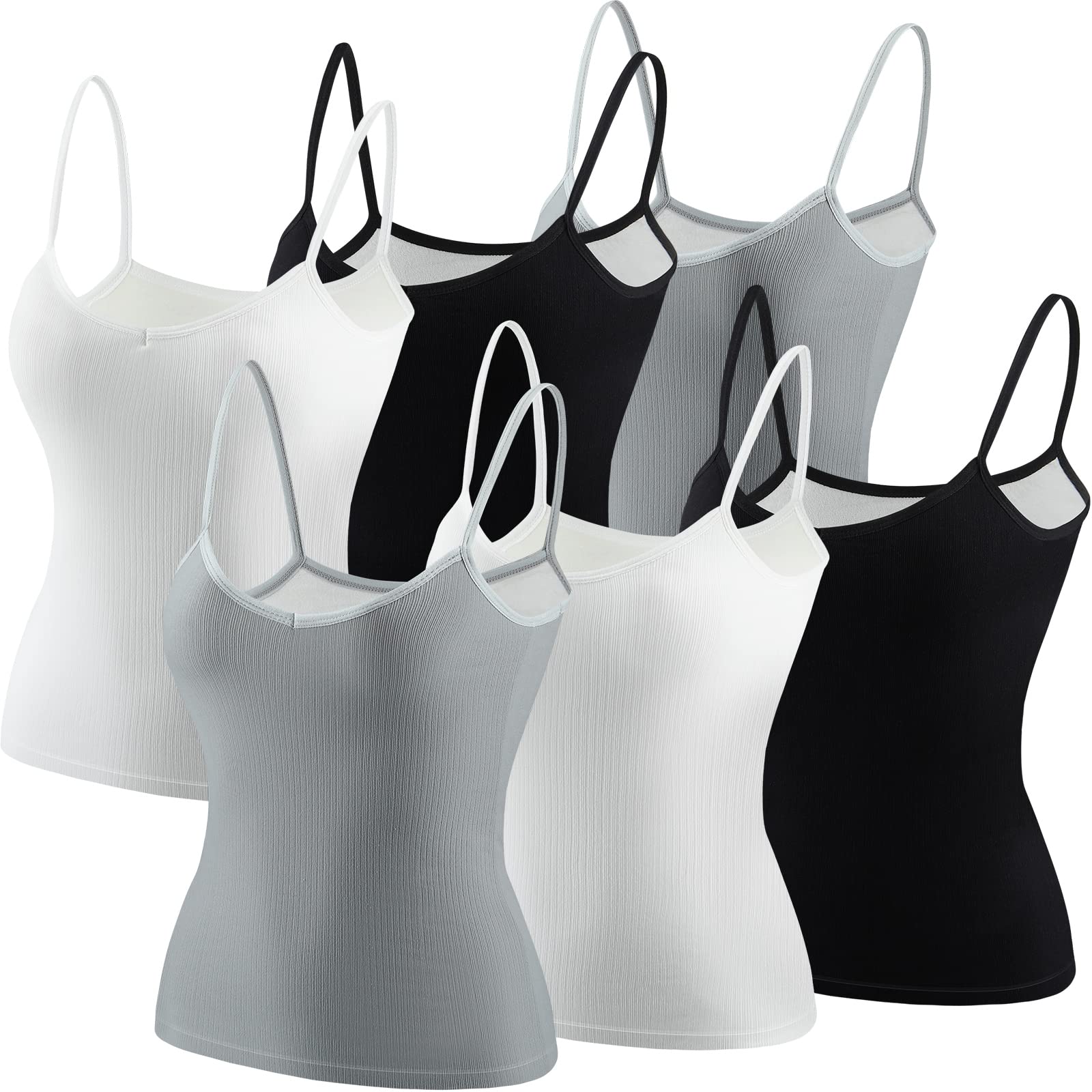 Geyoga 6 Pcs Womens Thermal Tank Top Fleece Lined Underwear Cami Tank Top (M) Black, White, Gray