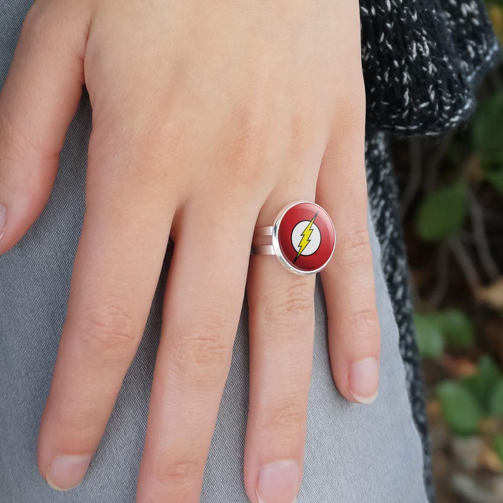 GRAPHICS & MORE The Flash Lightning Bolt Logo Silver Plated Adjustable Novelty Ring