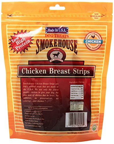 Smokehouse 100-Percent Natural Chicken Breast Strips Dog Treats, 8-Ounce