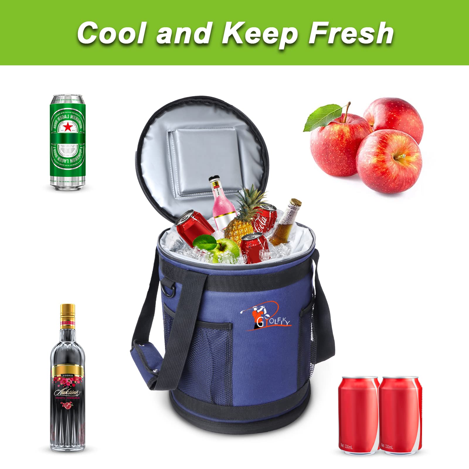 GOOLFIKY Golf Cooler Bag Golf Cart Cooler, Leakproof Insulated Soft Cooler Large Collapsible Cooler Bag, Personal Travel Cooler Golf Push Cart Accessories (Blue)