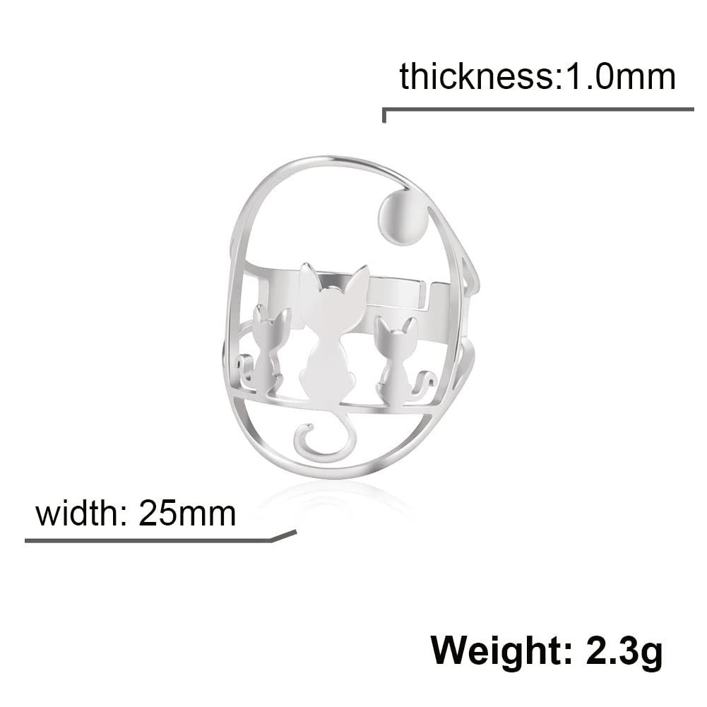 Hipee Cute Cat Ring For Women (Style 1 - Silver, Adjustable)