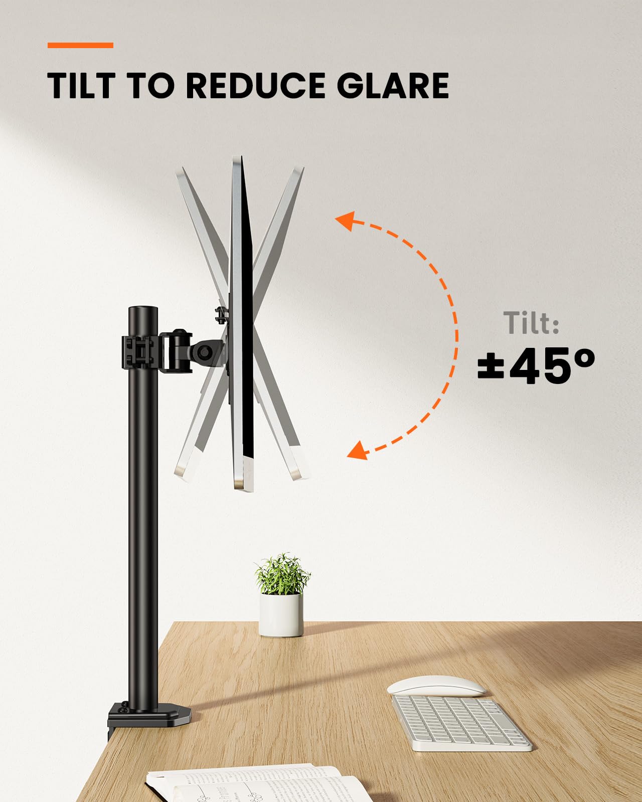 Ergear Monitor Mount for Most 13-32" Computer Screens up to 17.6lbs, Improved LCD LED Monitor Riser, Adjustable Height and Angle, Single Desk Mount Stand, Black, EGCM12