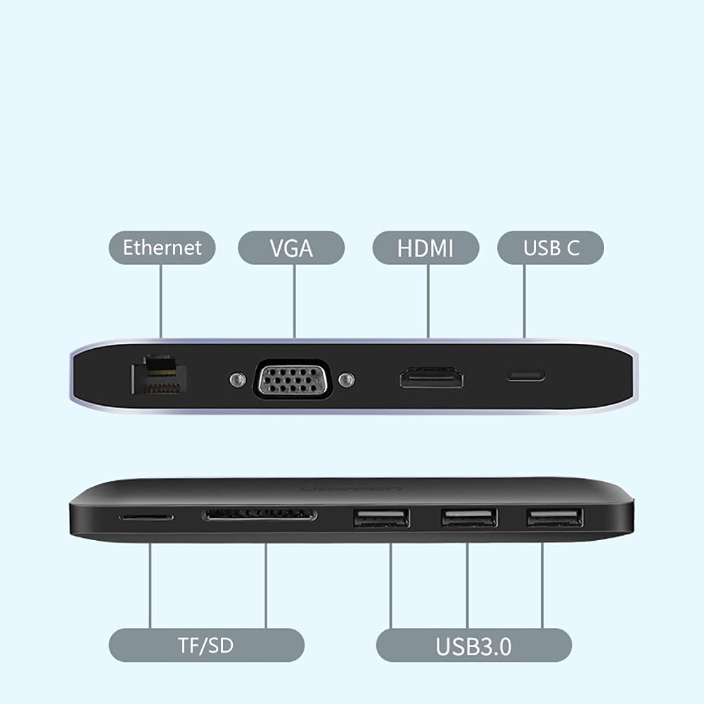 Hub Dock Adapter USB C Hub 9-in-1 with 4K HDMI, VGA, 3 USB 3.0, PD 87W, SD/TF Card Reader, Gigabit Ethernet USB C Multiport Adapter Computer Accessories