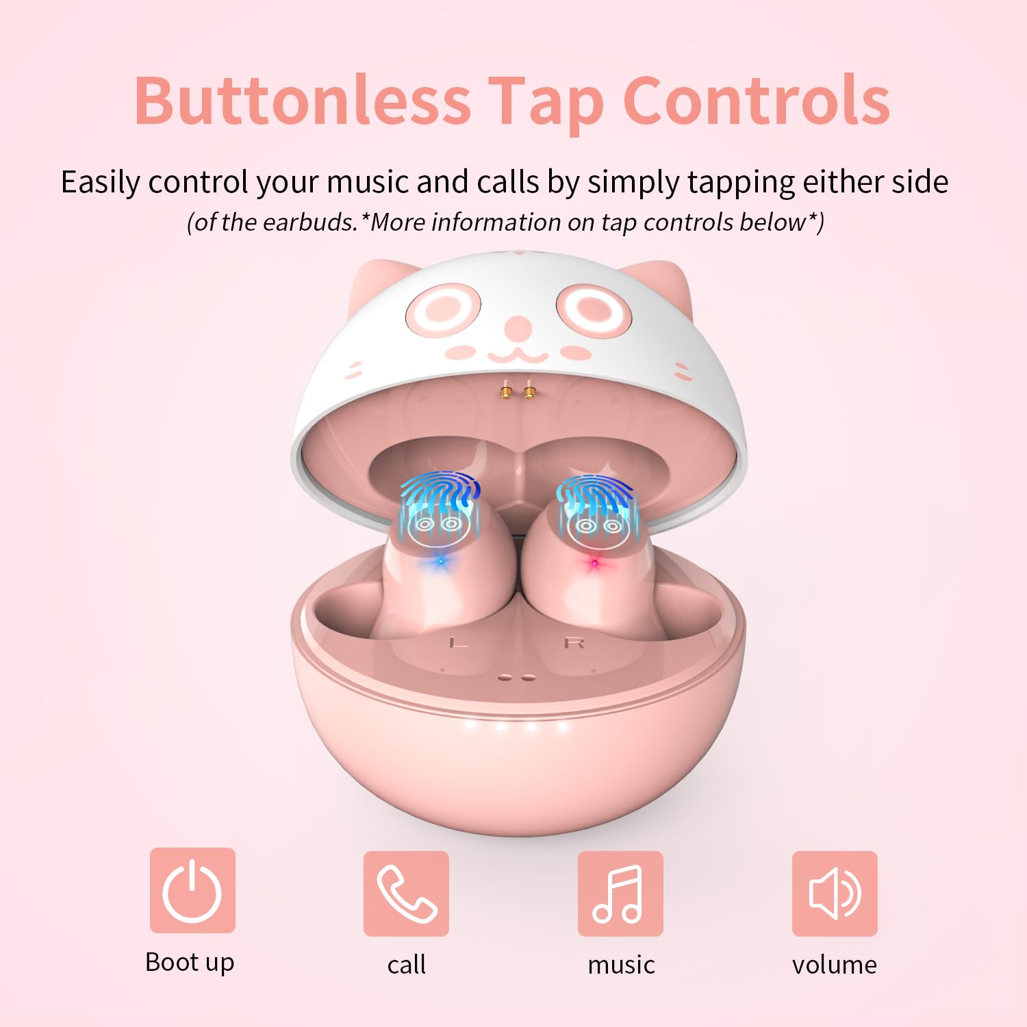 Togetface Kids Wireless Earbuds Bluetooth, Pink Cute Cat for Girls and School Classroom 5.0 with Microphone Small Ears Headphone Earphones Lightweight Premium Sound in-Ear Headset.