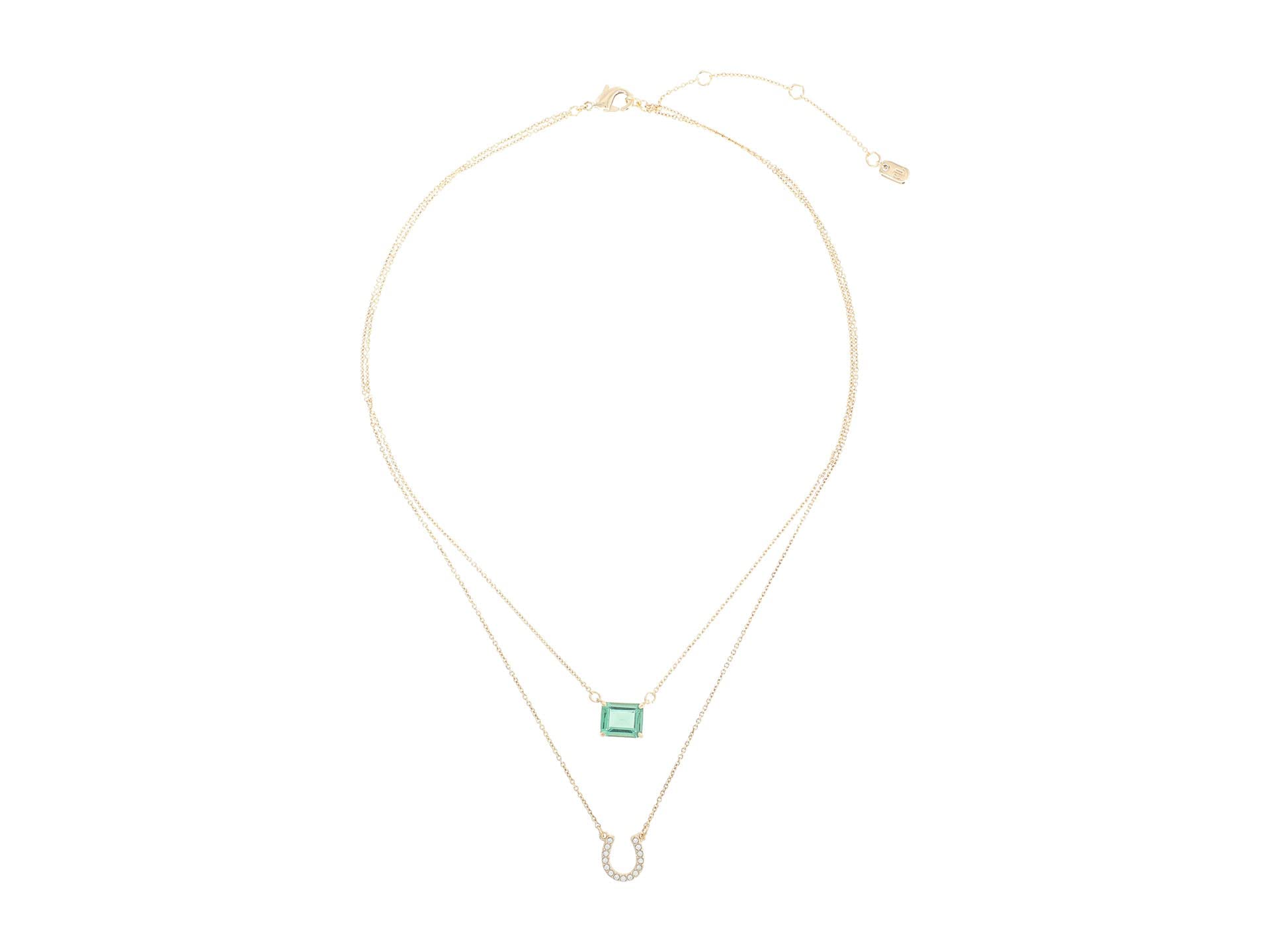 Lauren Ralph Lauren Double Pendant Stone with Horseshoe Pendant Necklace Gold/Green One Size