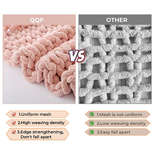 QQP Chunky Knit Throw Blanket,Hand Made with Jumbo Chenille Yarn Crochet Blanket,Super Cozy and Soft Chunky Knitted Throw Blanket for Sleep&Home Decor.(40x40In Dusty Pink)