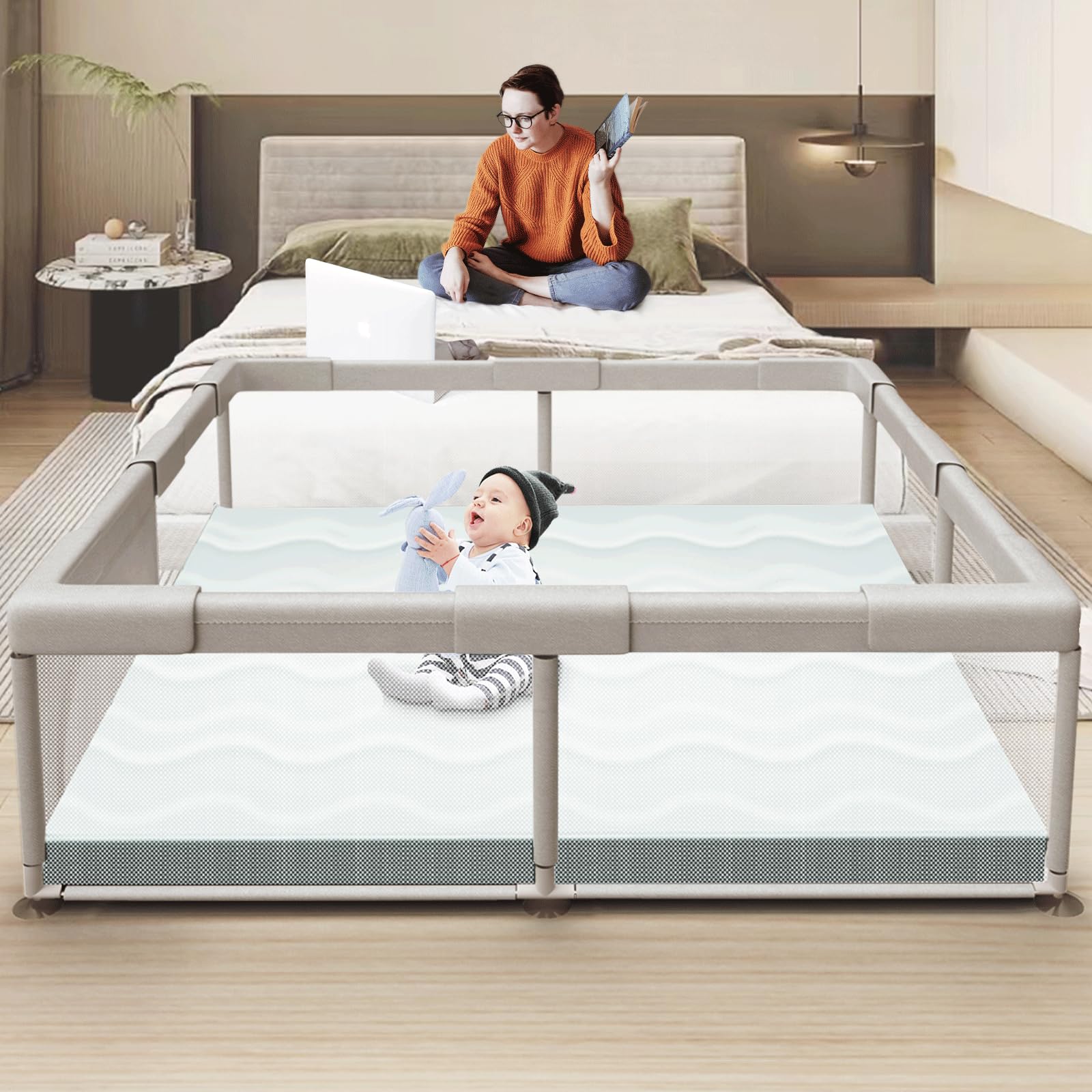 Hiaksedt Baby Bassinet Bedside Sleeper,Portable Crib& Playpen,Crib for Newborn 50x50'' Grey