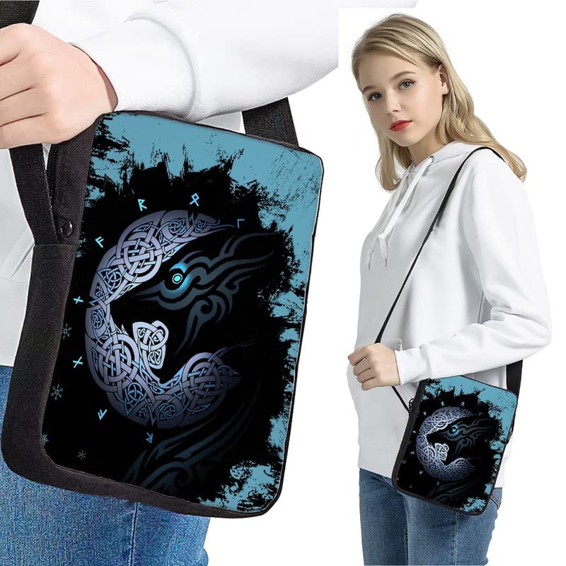 gearider Blue Viking Celtic Knot Wolf Backpack with Lunch Box Set anda Pencil Case Messager Bag Child Bookbag