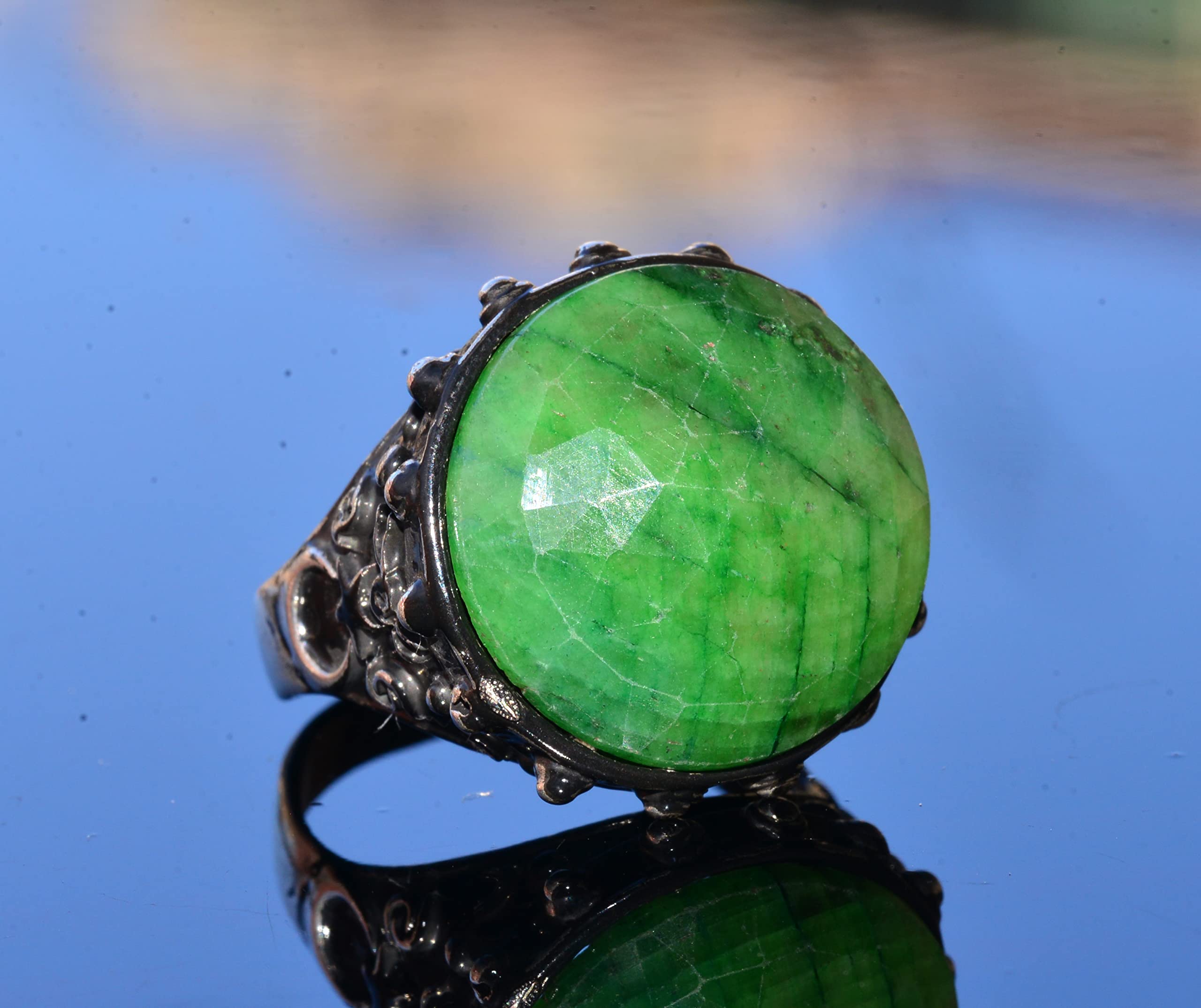 Genuine Emerald Gemstone Ring, 23.10 Carat, 925K Sterling Silver Ring With Gemstone, Stack Ring
