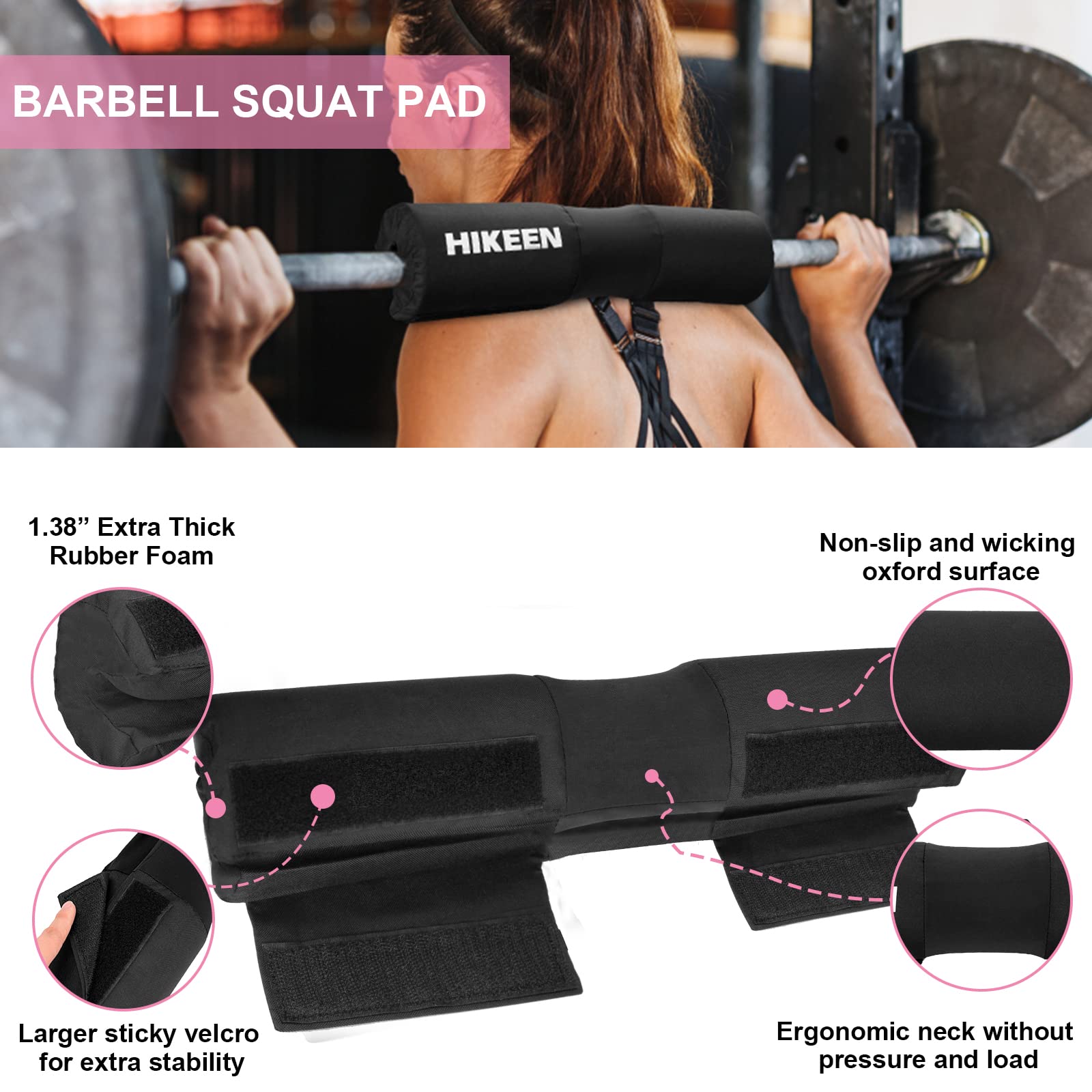 Hikeen Barbell Pad Set with Weight Lifting Straps, 13PCS Upgraded Barbell Squat Pad for Hip Thrusts,Leg day, Standard Olympic Bars with 2 Lifting Straps, 2 Ankle Straps, 5 Resistance Bands, Reflex Ball,Barbell Foam Pad, Carry Bag