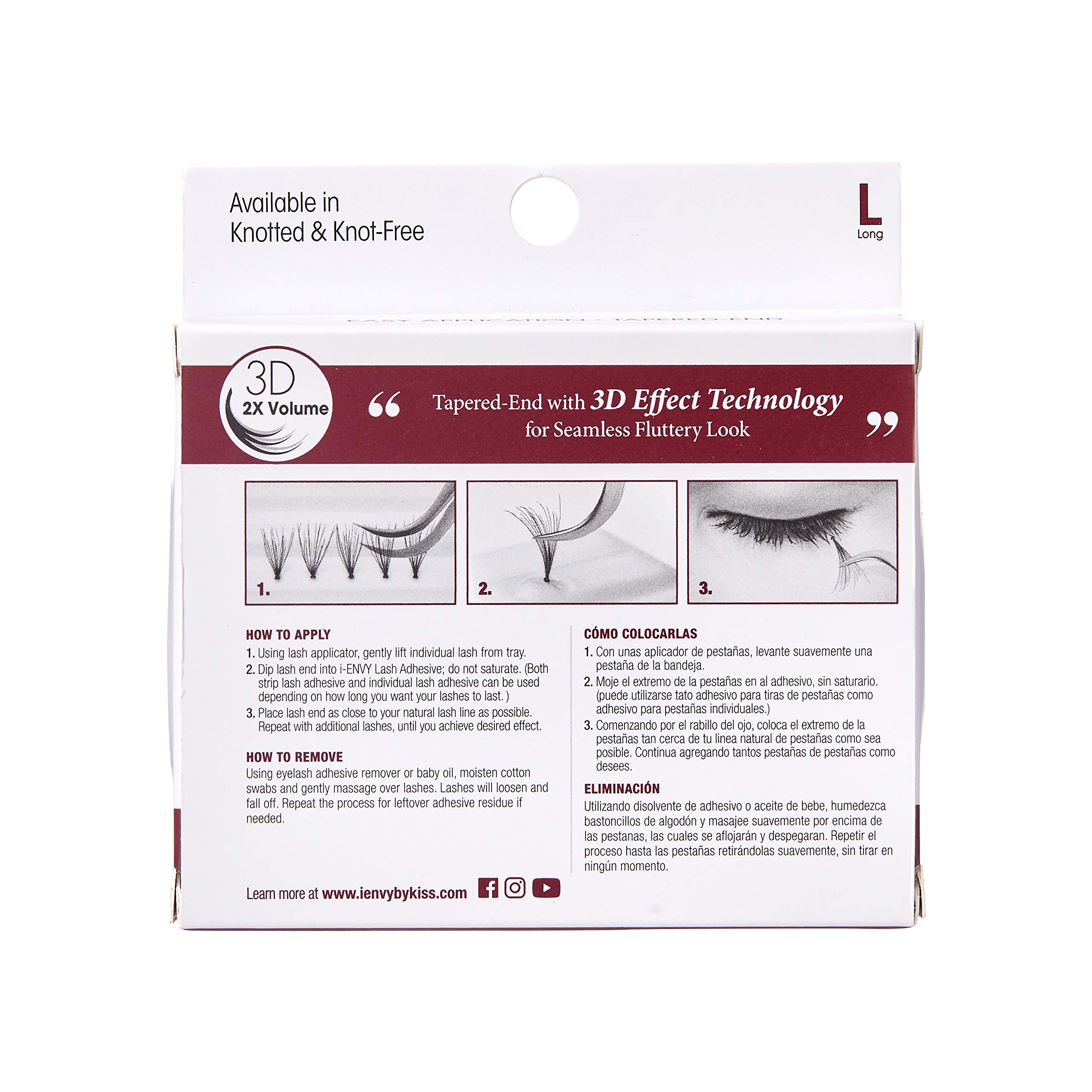 i-ENVY 2X Volume 3D Ultra Black Individual Lashes (3 PACK, Knot Free - Long)