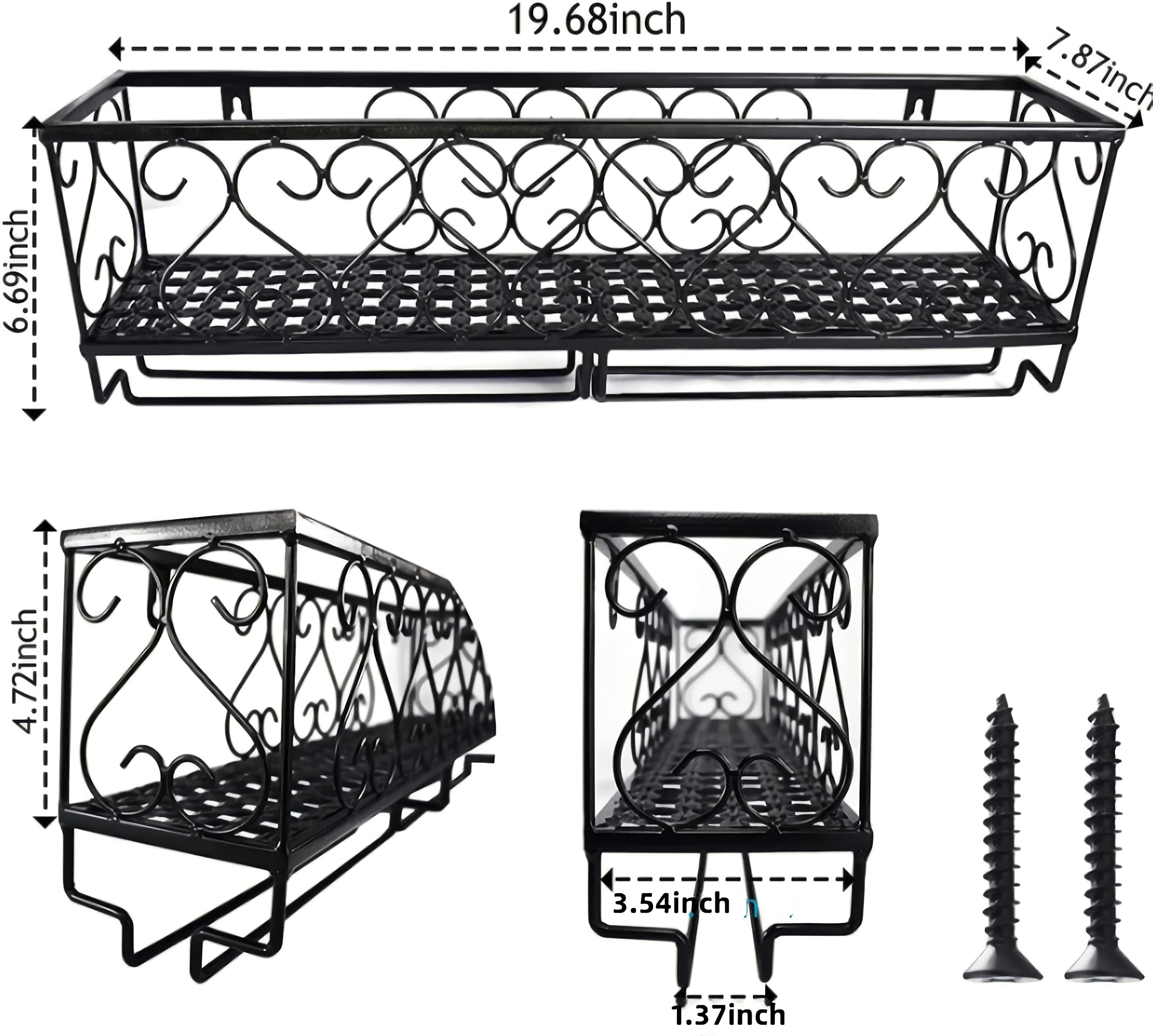 KNC Wall Mounted Wine Rack, Metal Bottle & Glass Holder with Hanging Stemware Glasses, Kitchen,Restaurant Living Room Décor,Storage Rack (Large (50cm/19.68in))
