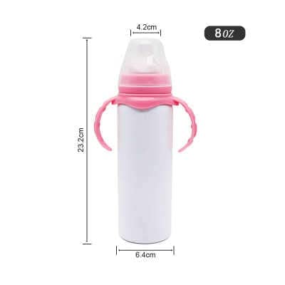 Panda 8oz/240ml Baby Bottle Stainless Steel Light Weight 100% Plastic Free Easy Washable BPA Free (Pink)