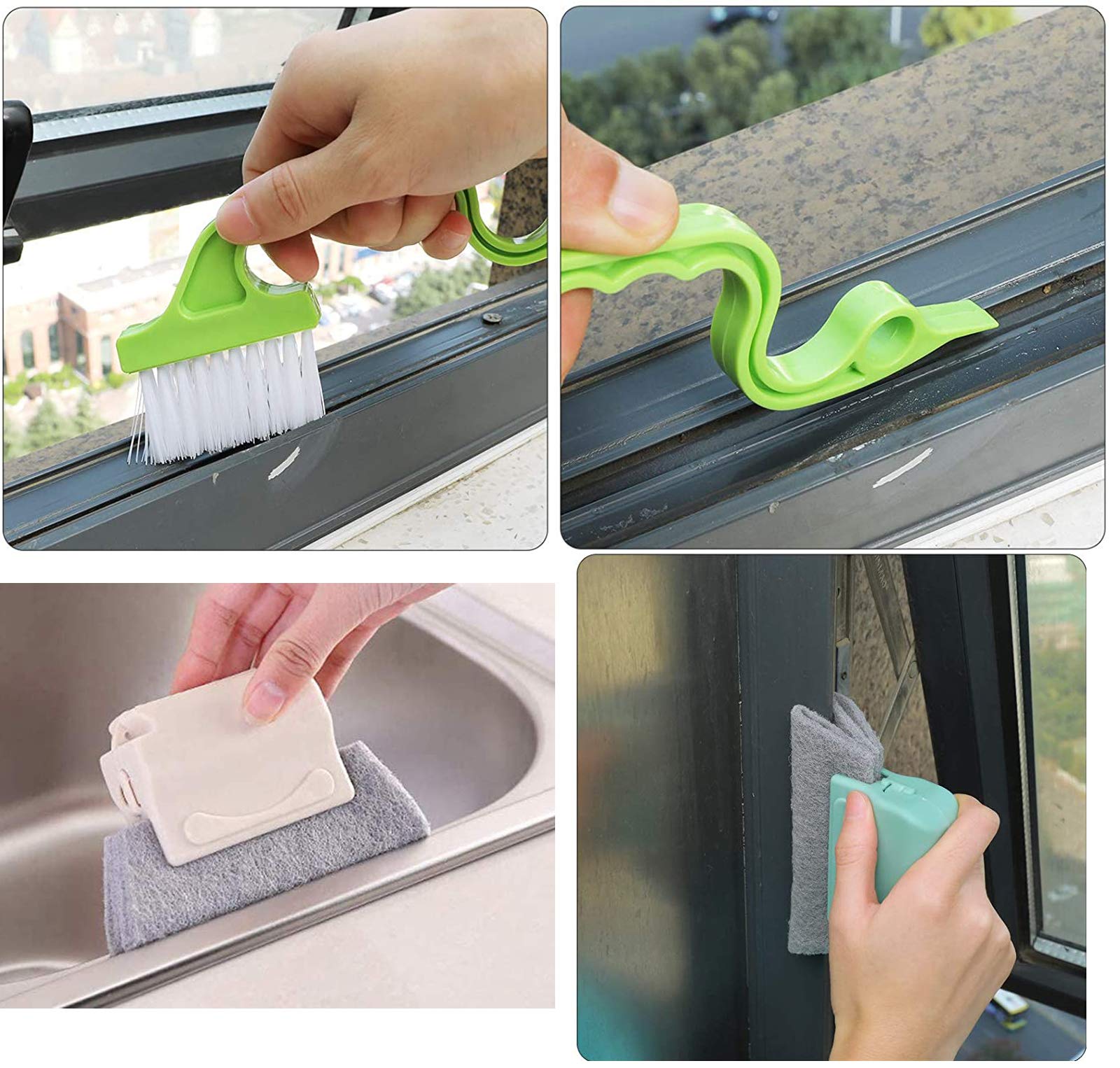 ICEYLI Window and Sliding Door Track Cleaning Brushes Set, Window Blind Duster, 2-in-1 Windowsill Sweeper, Hand-held Groove Gap Cleaning Tools, Tile Lines Brush, Straw Cleaner Brush, 8 Pieces