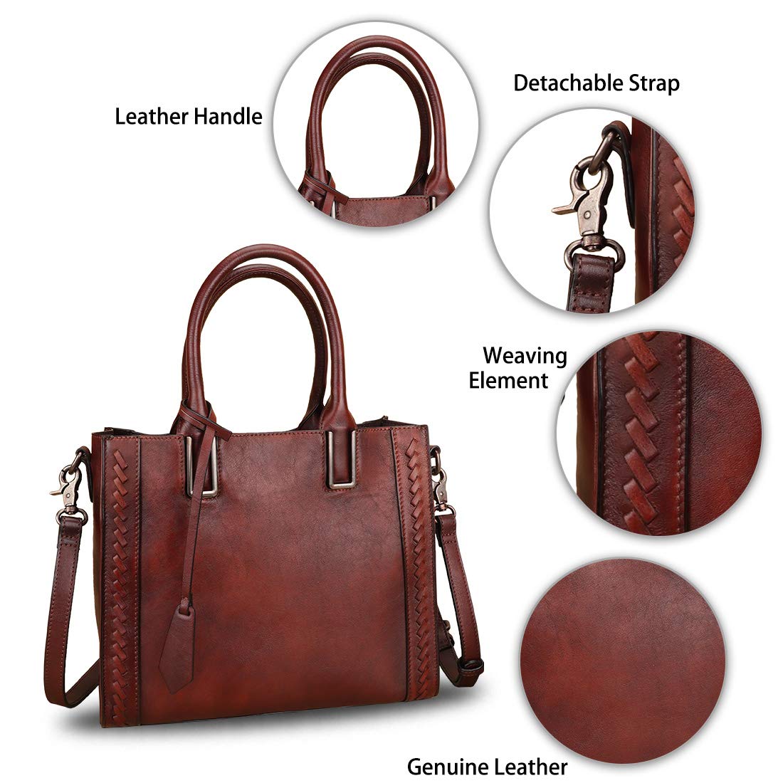 Genuine Leather Satchel Handbag for Women Vintage Handmade Shoulder Bag Cowhide Tote Purse (Coffee)