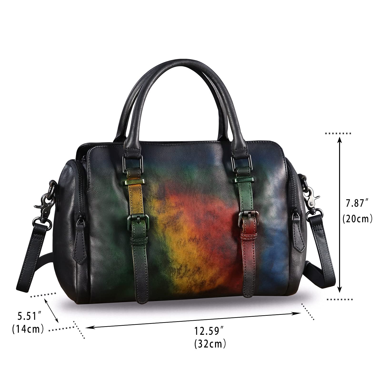 Genuine Leather Satchel Purse for Women Retro Cowhide Handmade Top Handle Handbag Designer Crossbody Bag Purse (Multicolor)