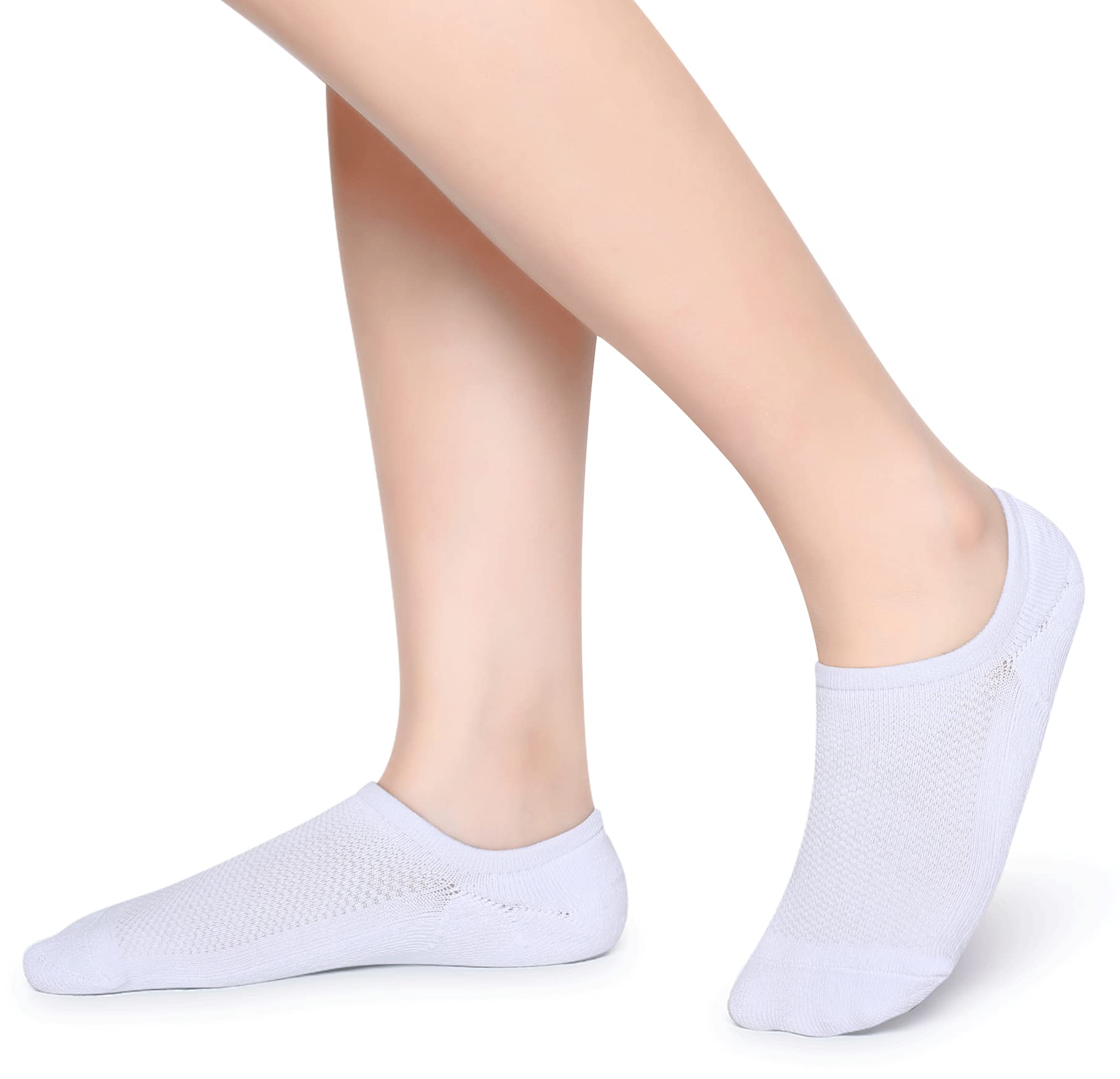 Henwarry Women's Thick Cushion Low Cut Cotton Ankle Socks Running Mesh No Show Athletic Socks-5 Pairs (A02-White, 9-11)