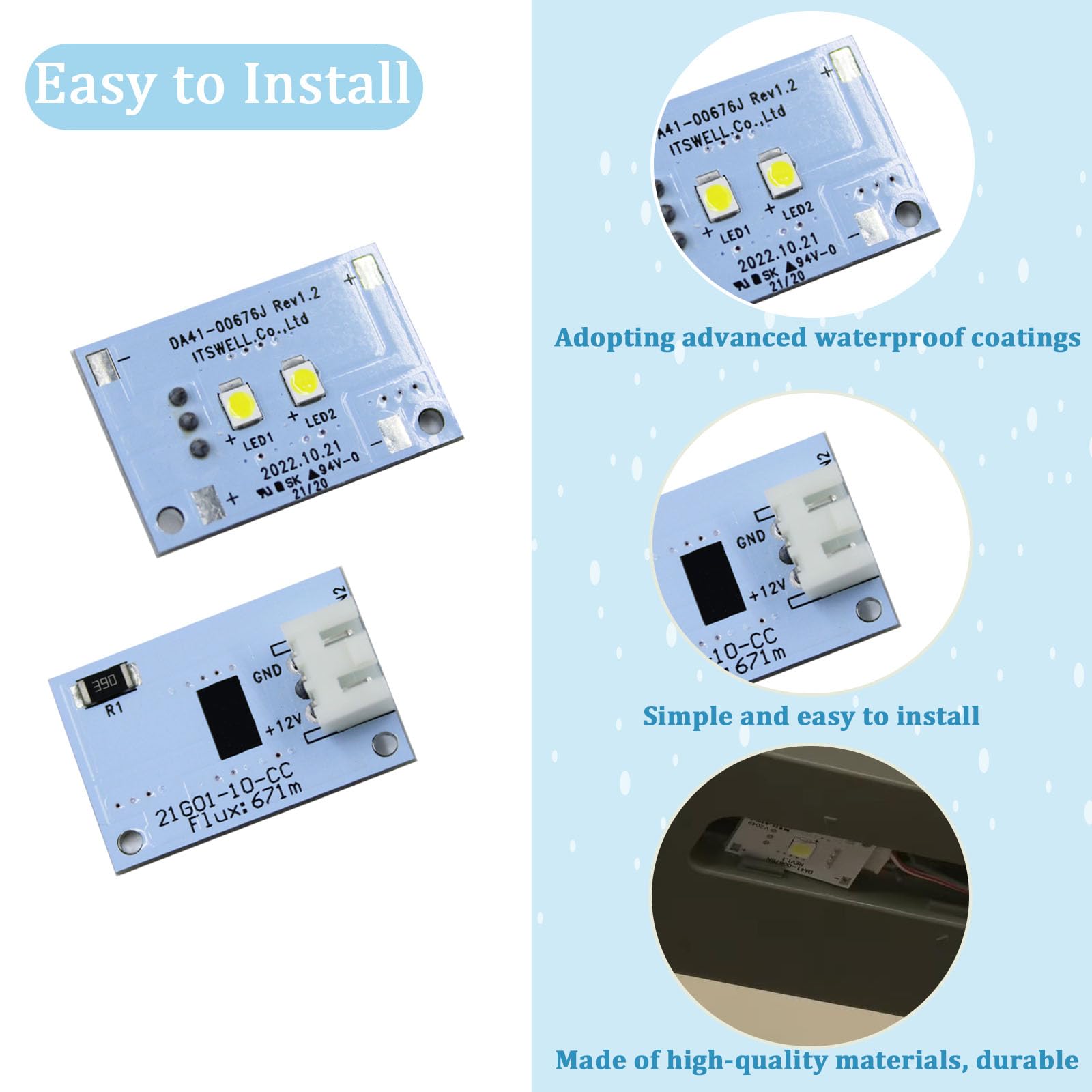 Follde DA41-00676J Refrigerator LED Light Board, Compatible For Samsung Refrigerator LED Light, Samsung Refrigerator LED Light Module Replacement AP6000168 PS11732779 EAP11732779(2 pcs)