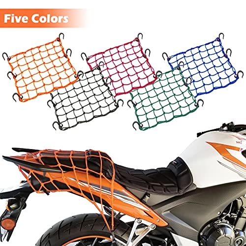 Thewinio Cargo Net 15"x15" Stretches to 30"x30" with Thicken Hooks | Natural Latex Core, Tight 2βx2β Mesh Small Heavy Duty Bungee Net for Motorcycle Helmet, Bike, ATV, UTV, Luggage (Red, 2 Pack)