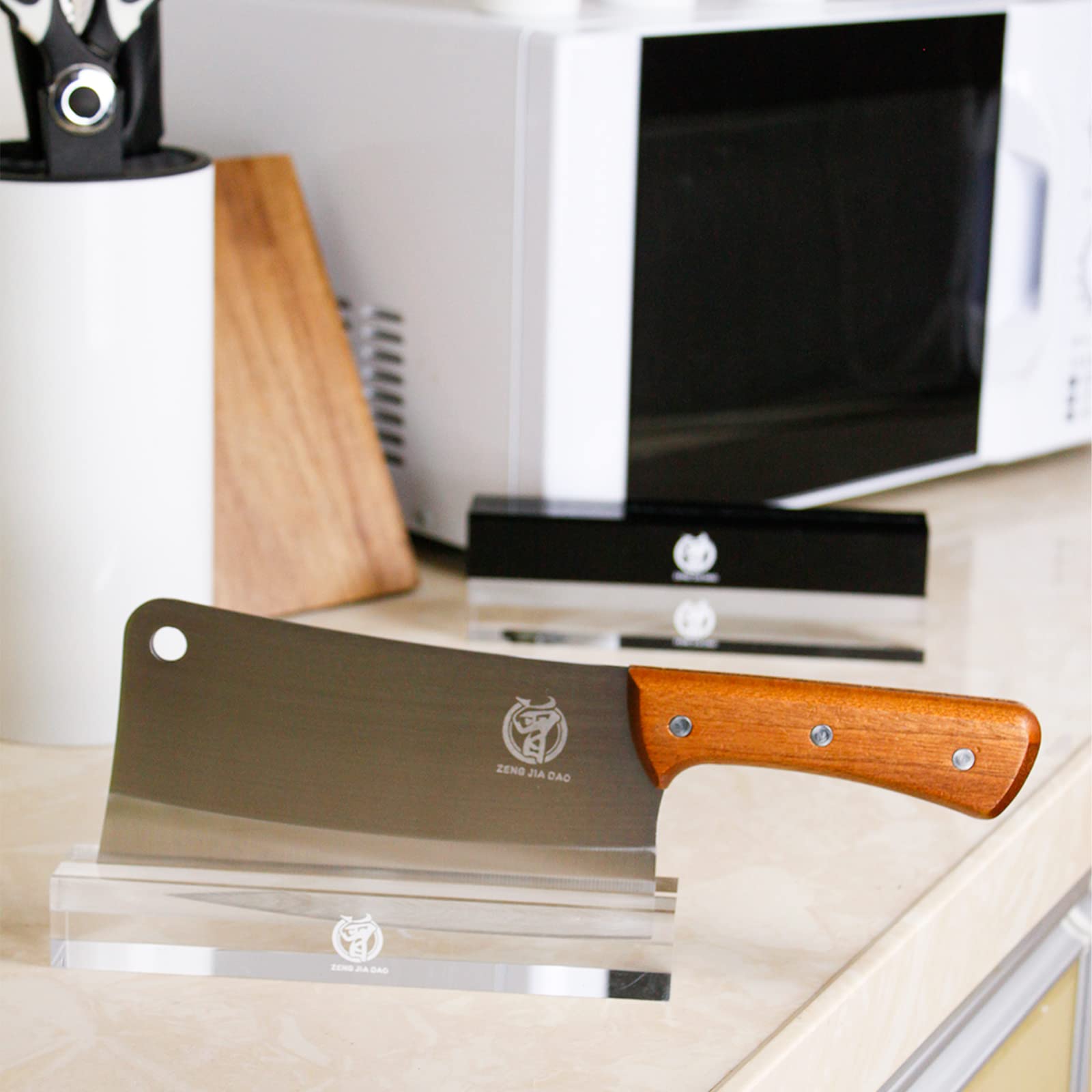 Knife Block/Knife Stand for Cleaver Nakiri Santoku and any Flat Edge Kitchen Knives -Trsnsparent Acrylic 2023 Gift
