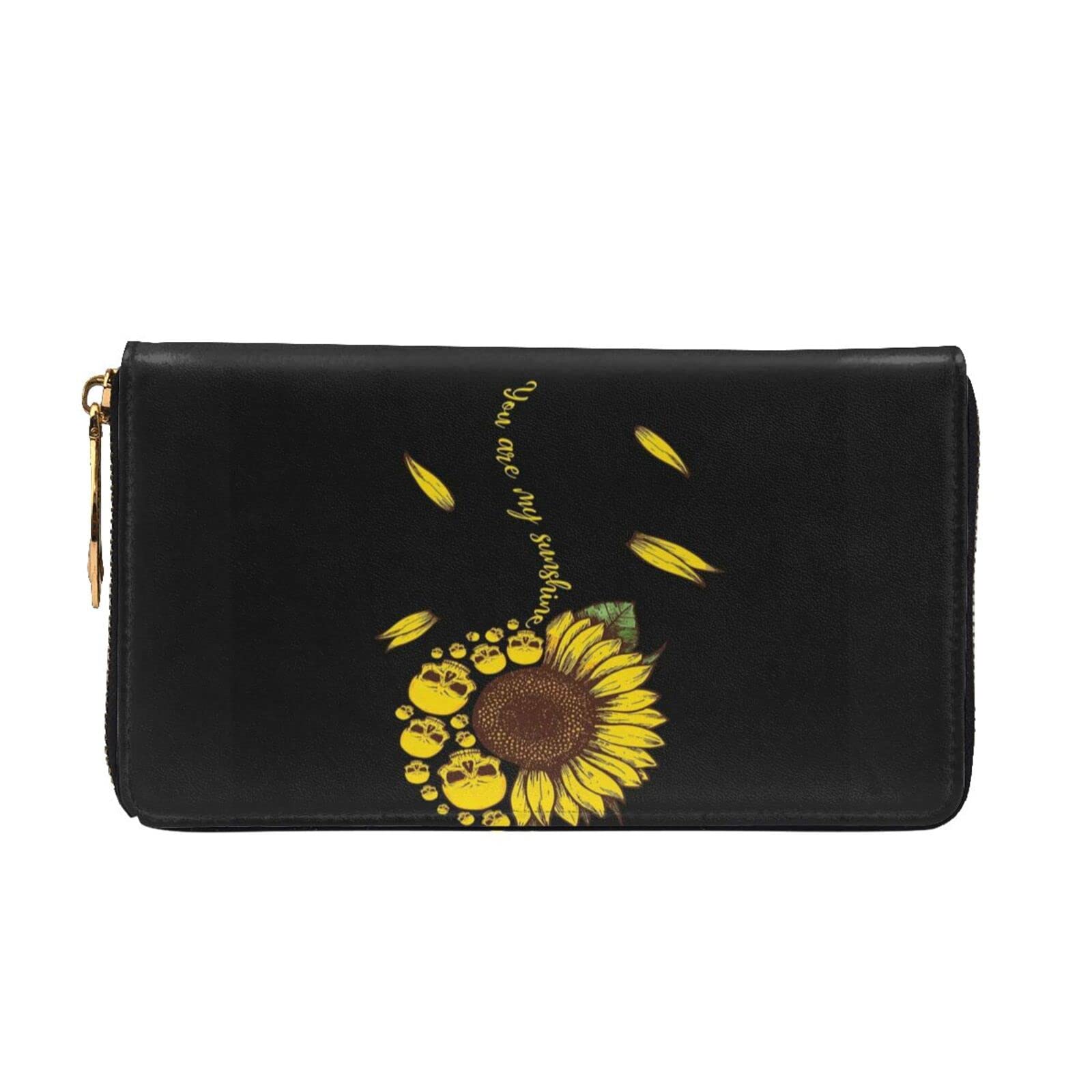 Long Handbag Purse Wristlet Bag Card Holder Wallet-Skull Head Sunflower Leather Wallet for Women Men
