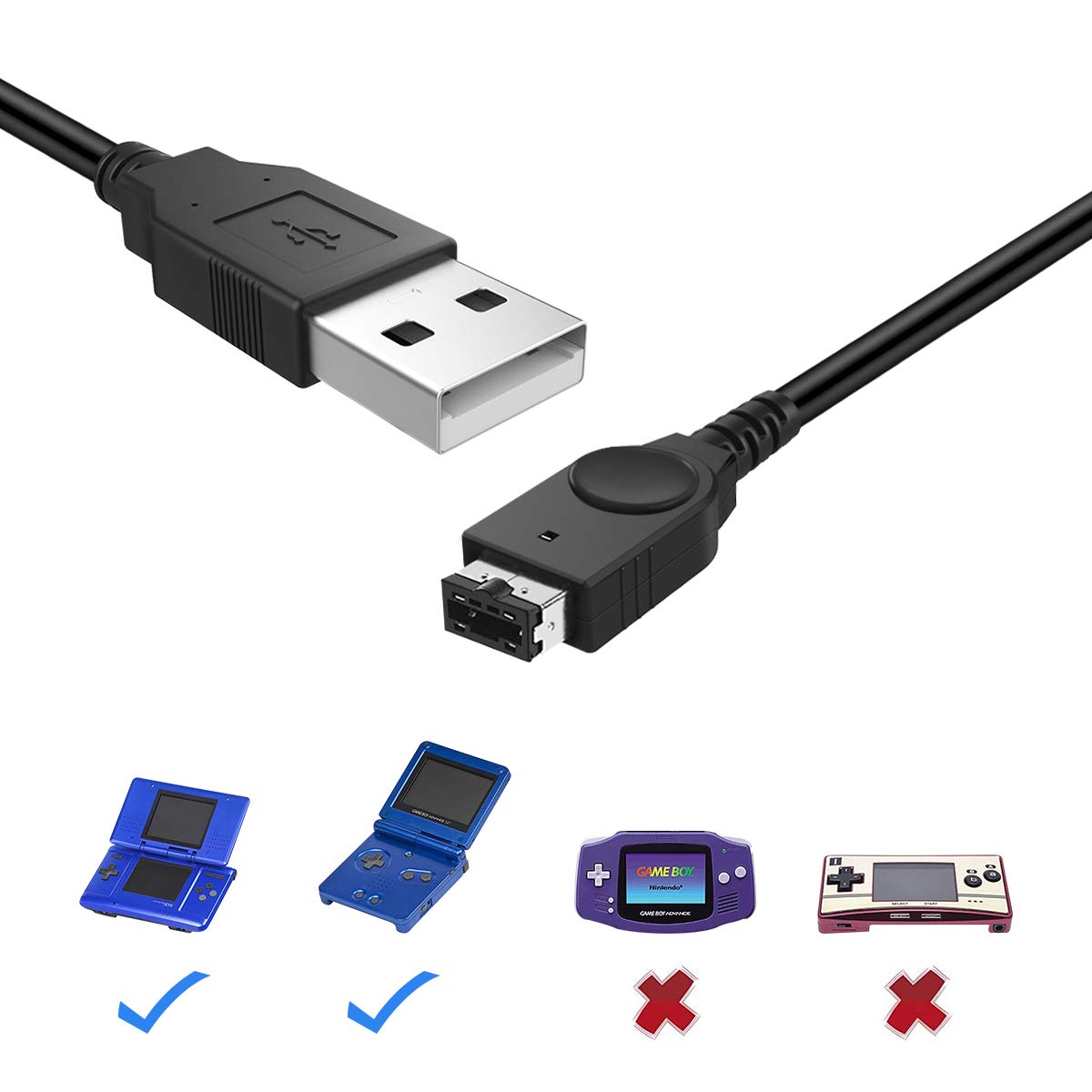 GBA/SP/DS Original Charger Cable 2 Pack, Daugee USB Power Charging Cord for Nintendo Gameboy Advance SP GBA SP/Nintendo DS Original Console