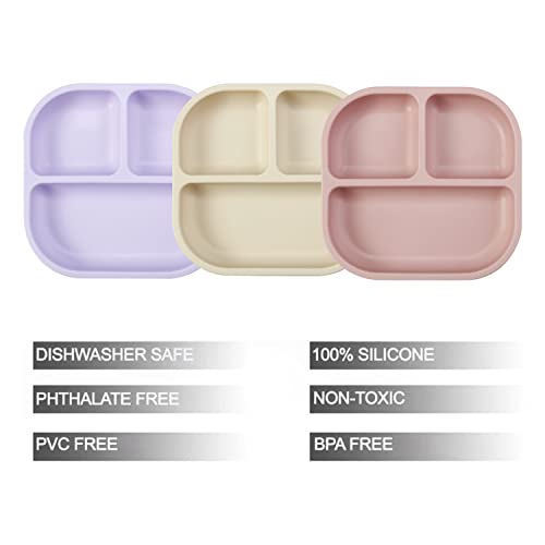 PandaEar Silicone Suction Plates for Baby Toddler, 3 Pack Baby Food Plate Toddler Plates Divided