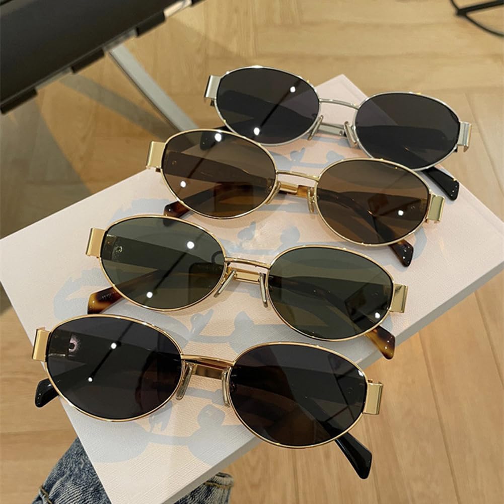 IDOTTA Retro Oval Sunglasses for Women Men Rectangle Metal Frame UV400 Protection Sun Glasses