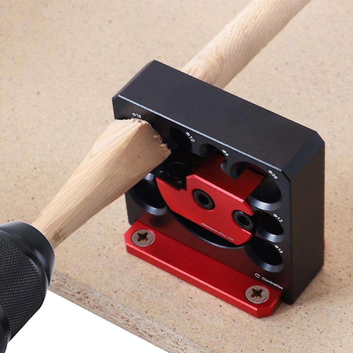 esidianzi 6Pcs Dowel Maker Jig Kit Metric 8mm to 20mm Adjustable Dowel Maker with Carbide Blade Electric Drill Milling Dowel Round Rod Auxiliary Tool for Wooden Rods Sticks Woodworking(Black red)