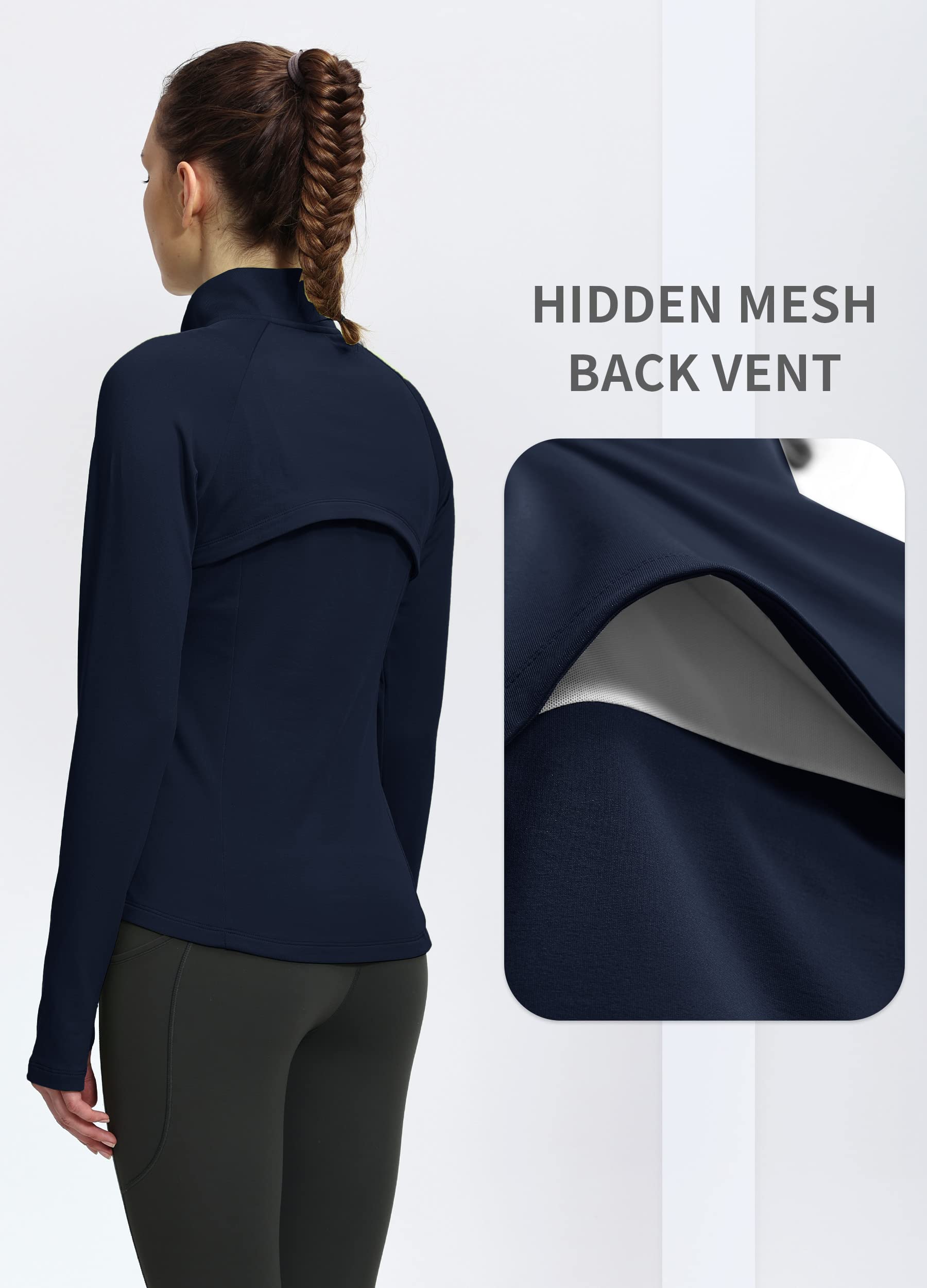 Hiverlay Women's Thermal Fleece Half Zip Thumbholes Long Sleeve Running Pullover Equestrian Shirt for Cold Weather Blue S