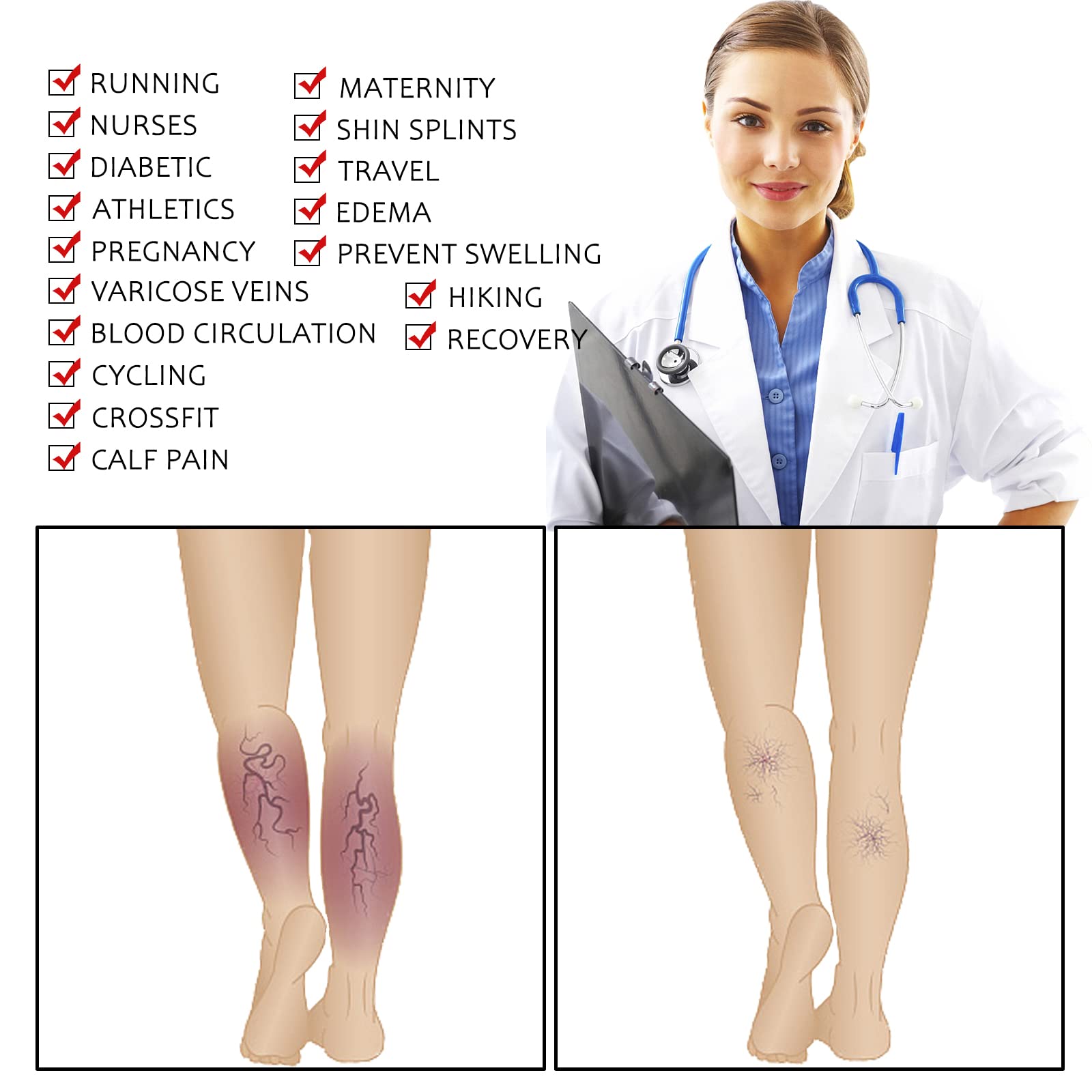 hello momoya Compression Socks for Women Men Knee High Support Socks 8 Pairs for Nurses, Running, Flying, Athletic