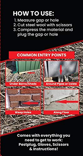 PESTPLUG - 100% Stainless Steel Wool, Large DIY KIT, Rodent Barrier/Fill Fabric - Use to Block Mice, Rodents and Flying Insects. Does NOT Rust! Plug or Fill Holes, Cracks and Gaps Home, Farm, RV's