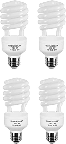 Simple Deluxe 4-Pack Reptile Compact Fluorescent Lamp Light Bulb for Rainforest Tropical Terrarium, Lizard, Turtle, UVB 5.0, 26W White