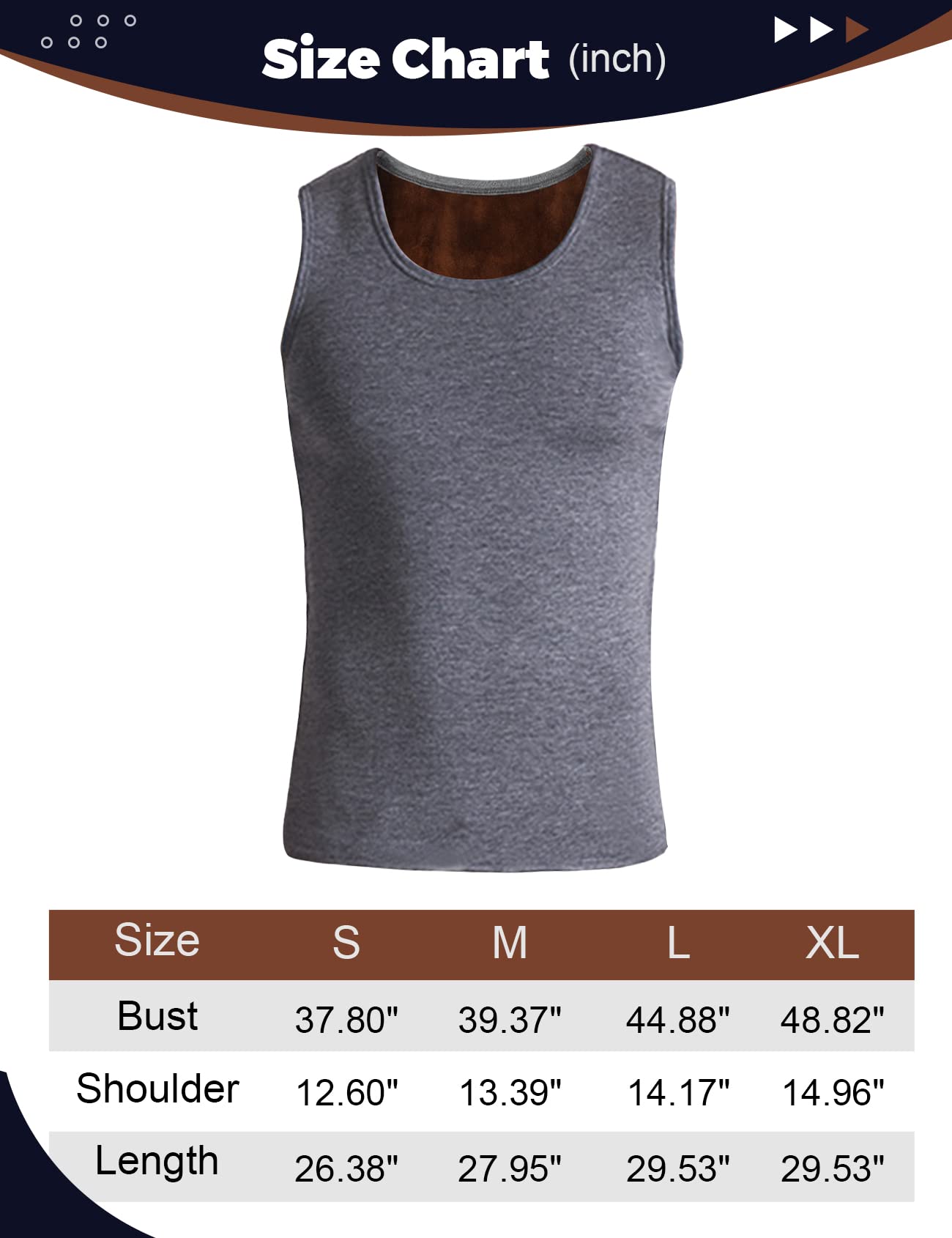 Gihuo Men Fleece Lined Underwear Sleeveless Vest Cotton Winter Warm Thermal Tank Top Undershirt(Darkgrey-XL)