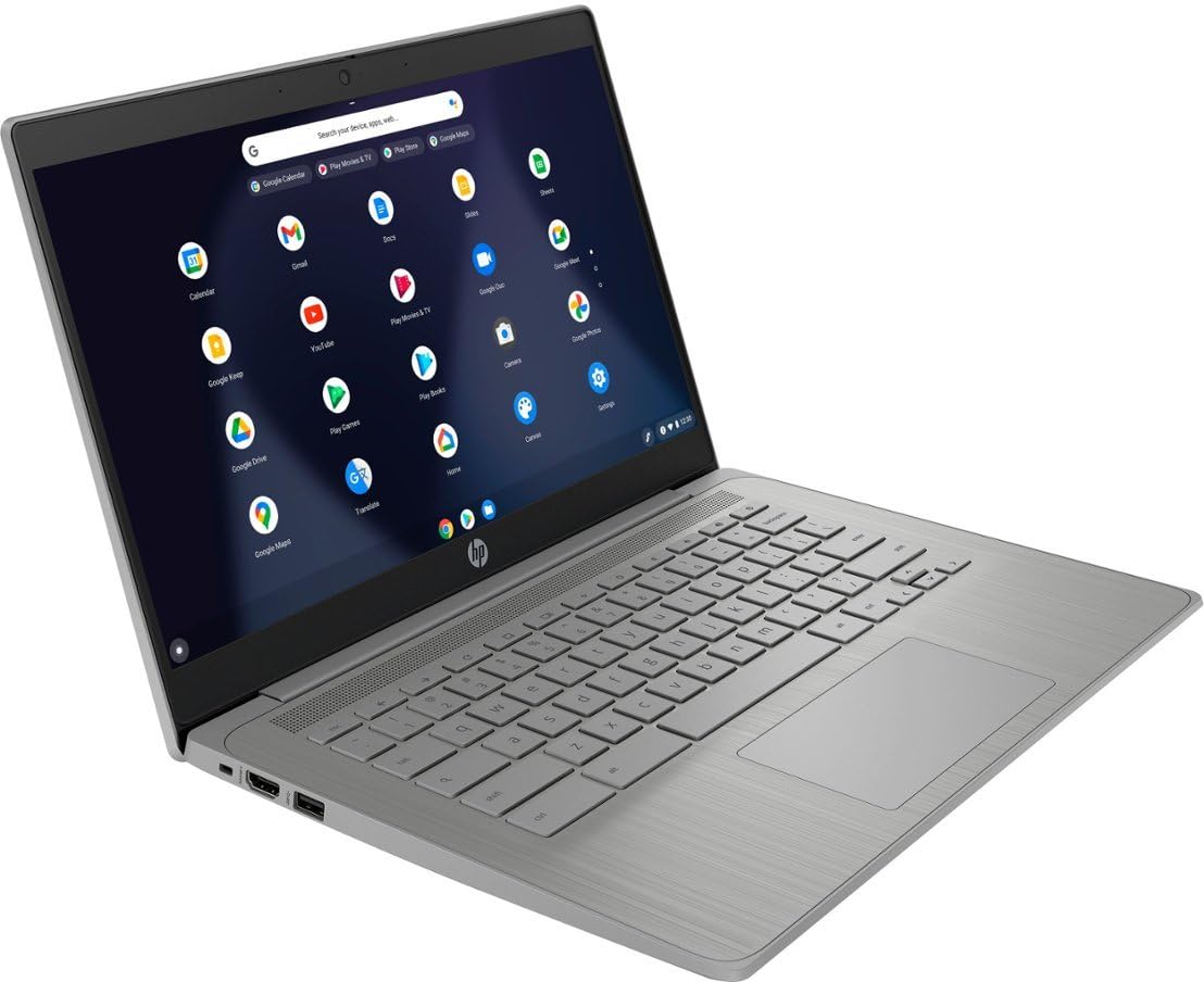 HP 2023 Newest Chromebook Laptop, 14 Inch Display, Intel Celeron N4120 Processor, 4GB RAM, 128GB Storage (64GB eMMC+64GB MSD Card), Intel UHD Graphics 600, WiFi, Bluetooth, Chrome OS, Modern Gray