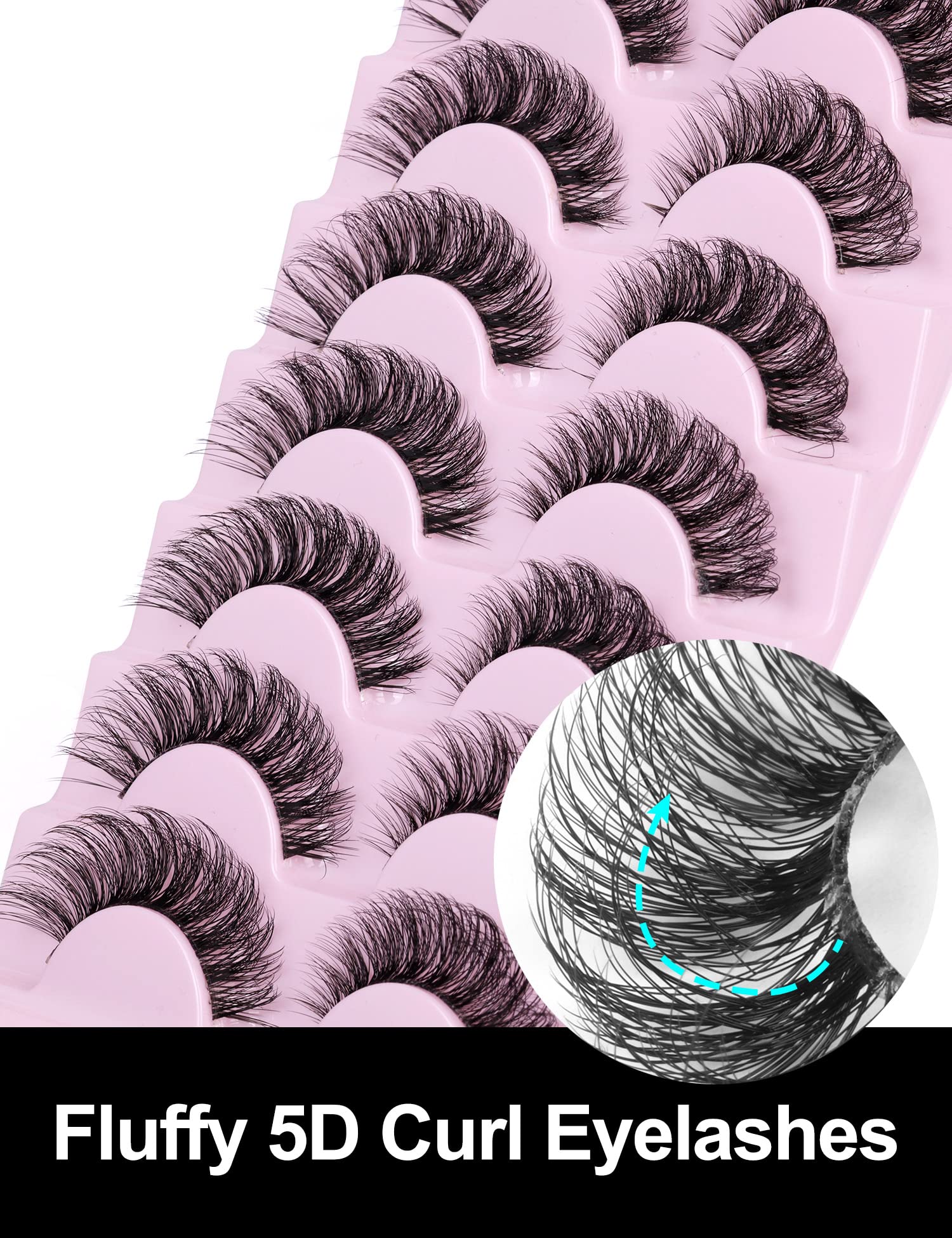 Natural Lashes That Look Like Extensions Mink False Eyelashes Fluffy Fake Eyelashes 5D Volume 16mm Cat Eye Lashes by EYDEVRO (Clear Band)