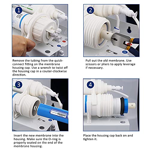 Membrane Solutions 150 GPD RO Membrane, Reverse Osmosis Membrane with Membrane Housing, Replacement for Under Sink Home Drinking RO Water Filter System, Wrench, 1/4" Quick-Connect Fittings,Check Valve