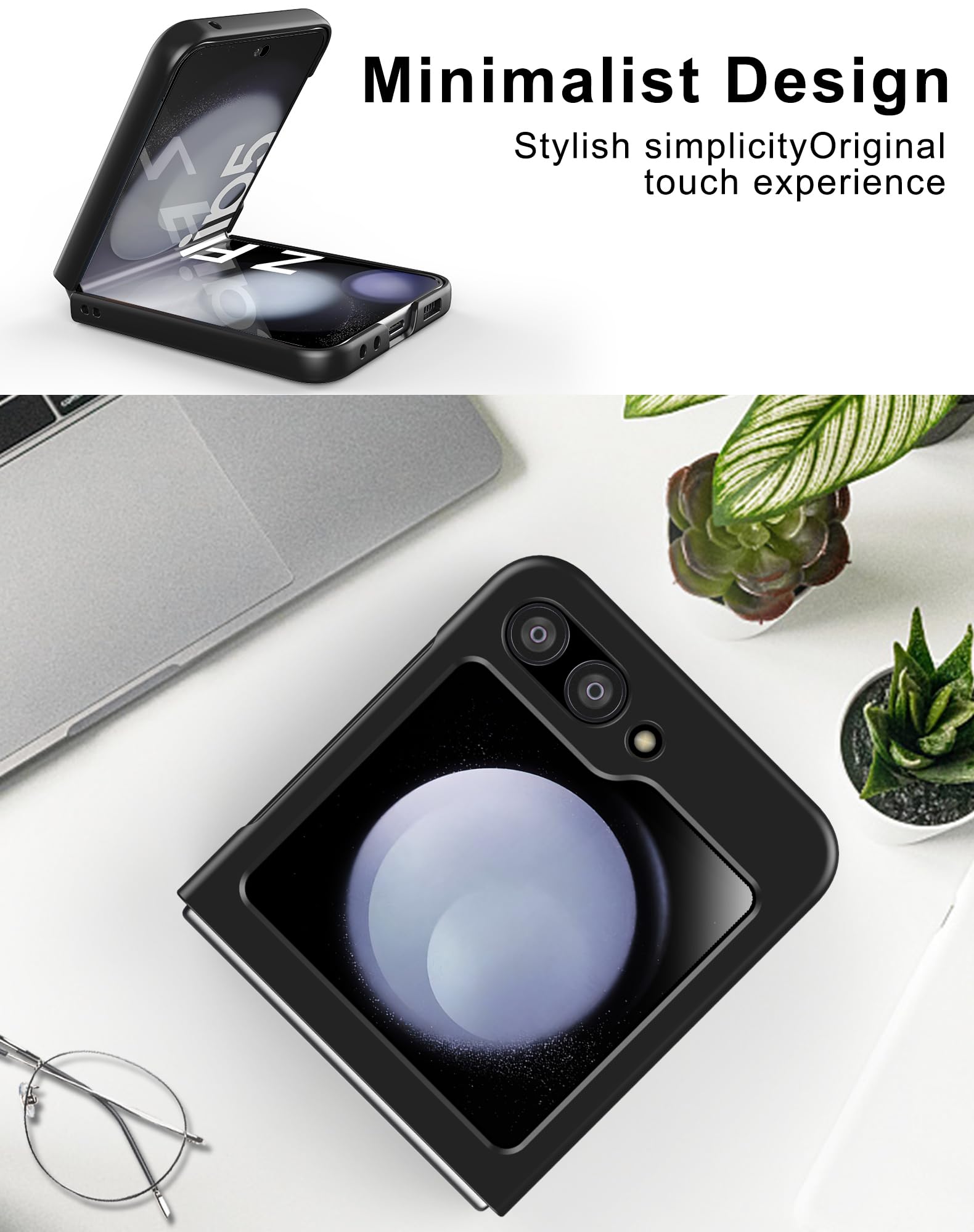 Foluu Slim Fit Case for Samsung Galaxy Z Flip 5 Case, Ultra Thin Matte PC with Non-Slip Grip Full Protection Protective Cover for Samsung Galaxy Z Flip5 5G 2023 (Black)