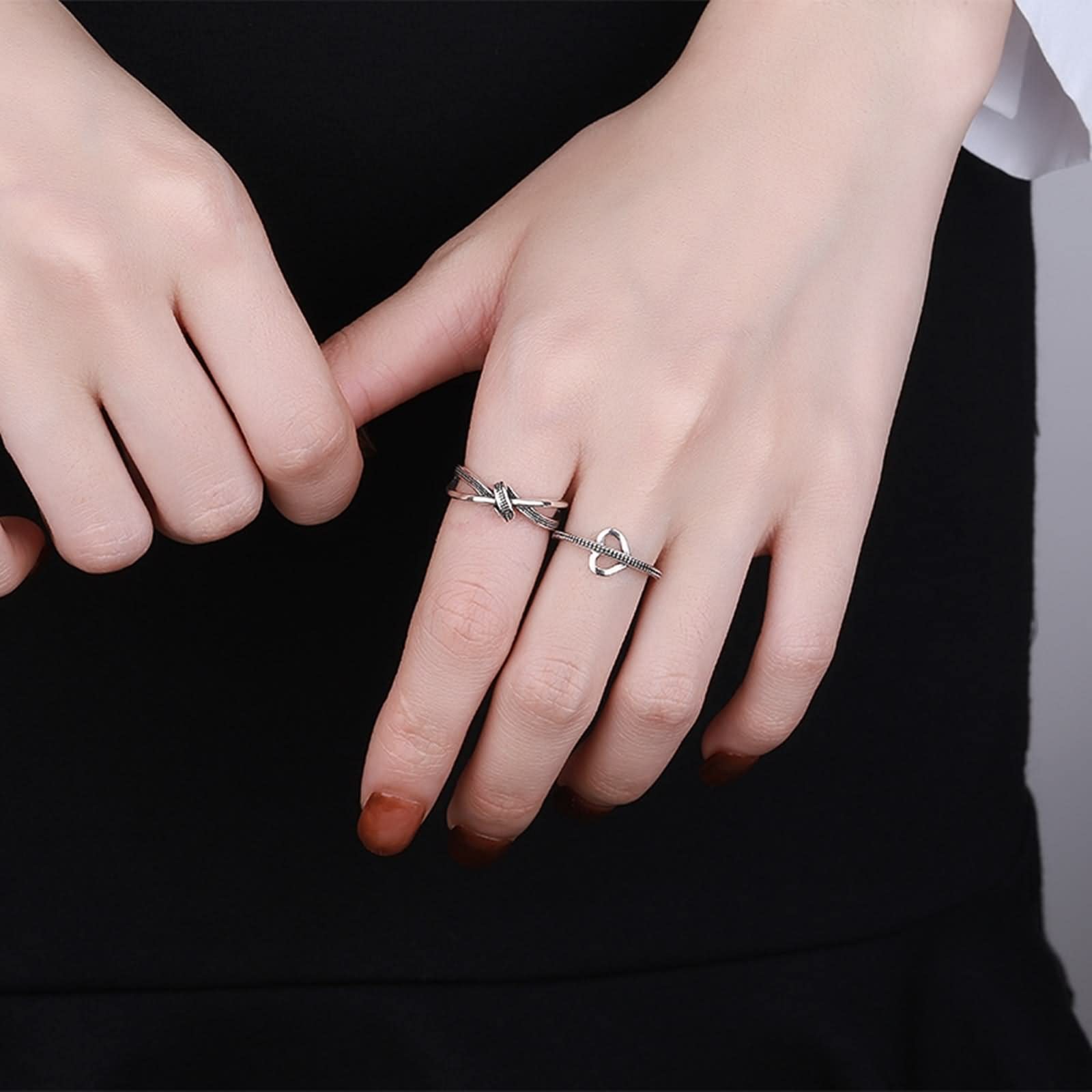 GASKER 925 Sterling Silver Ring, Personalised Women Ring Asymmetrical Kinks Hollow Heart Wedding Bands Adjustable Size
